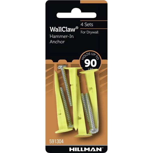 Hillman Wall Claw, Hollow Wall, Hammer-in Drywall Anchors with Screws ...