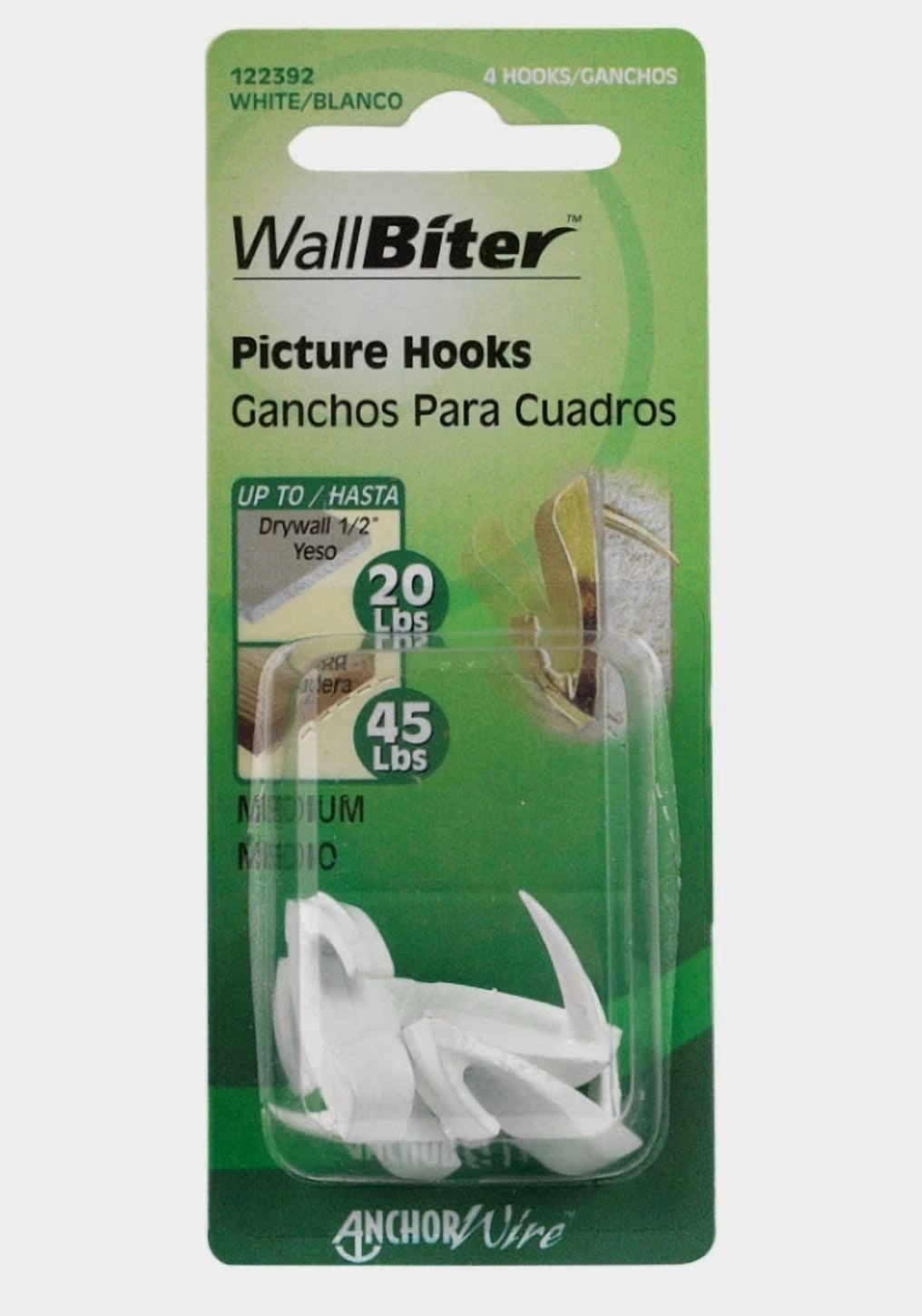 Hillman Wallbiter White Nylon Small Picture Hooks Hangers 45 Lb. 4 Pack ...