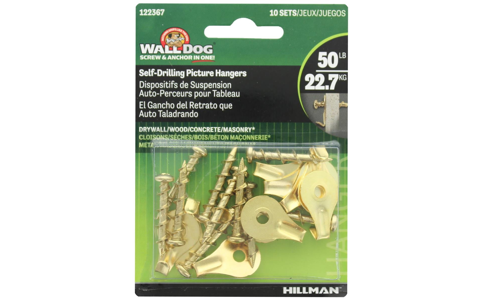 Hillman Walldog 50# Wide Brass 10pc - Walmart.com
