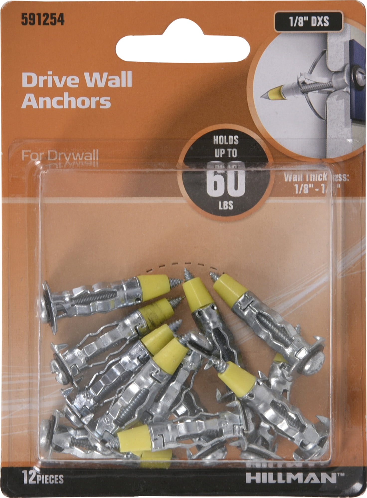 Hillman Zinc Drywall Drive Anchors (1/8" DXS), 60 pounds - 12 Pieces ...