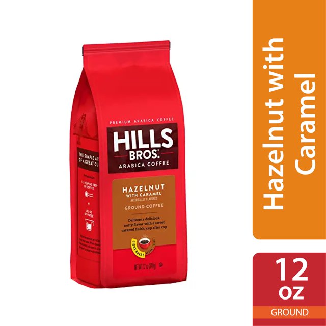 Hills Bros. 100% Arabica Ground Coffee, Hazelnut with Caramel Light ...