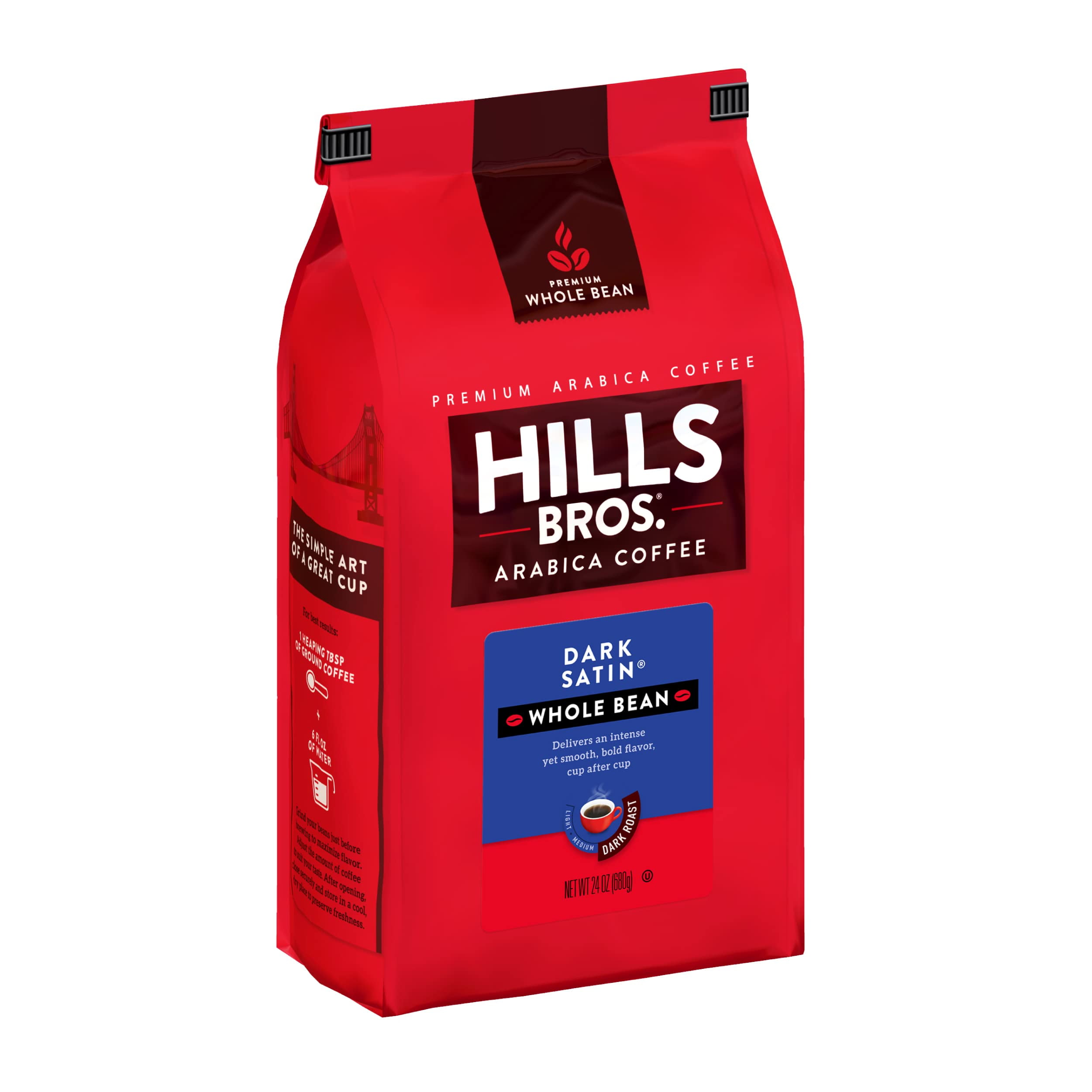 Hills Bros Dark Satin Whole Bean BSL1 Coffee, Dark Roast - Arabica ...