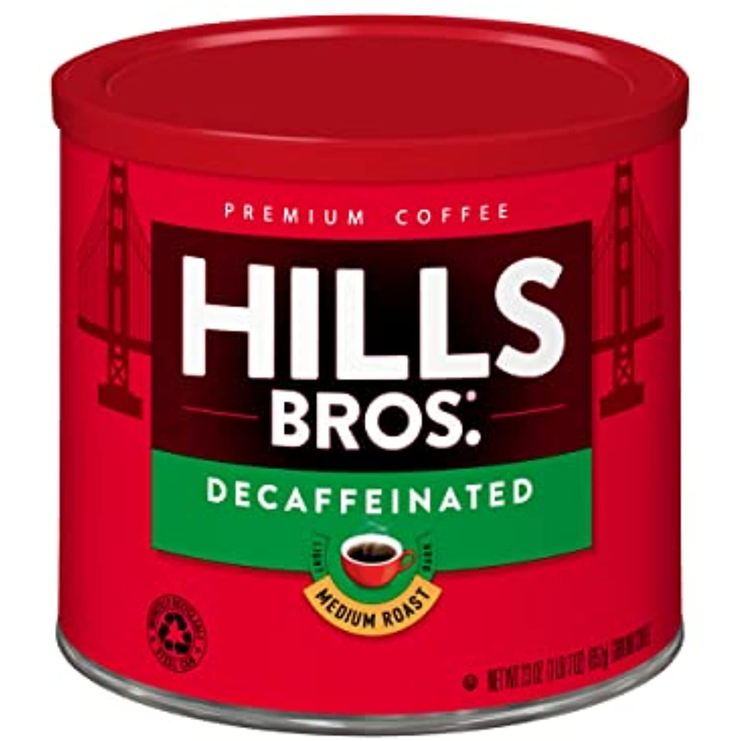 Hills Bros Decaf Original Blend Ground Coffee, Medium Roast, Caffeine ...
