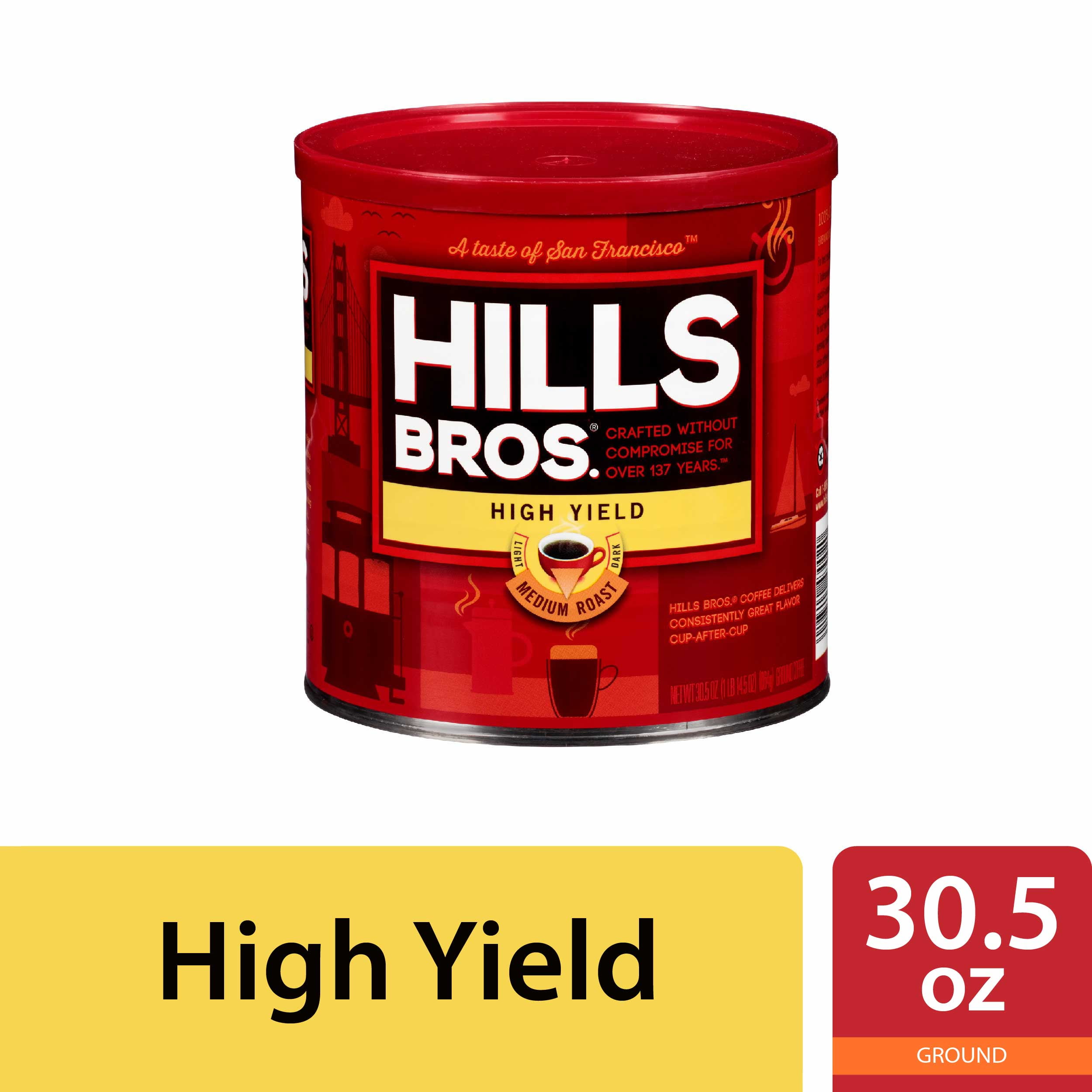 Hills Bros. High Yield Ground Coffee, Medium Roast, 30.5 Ounce Can ...