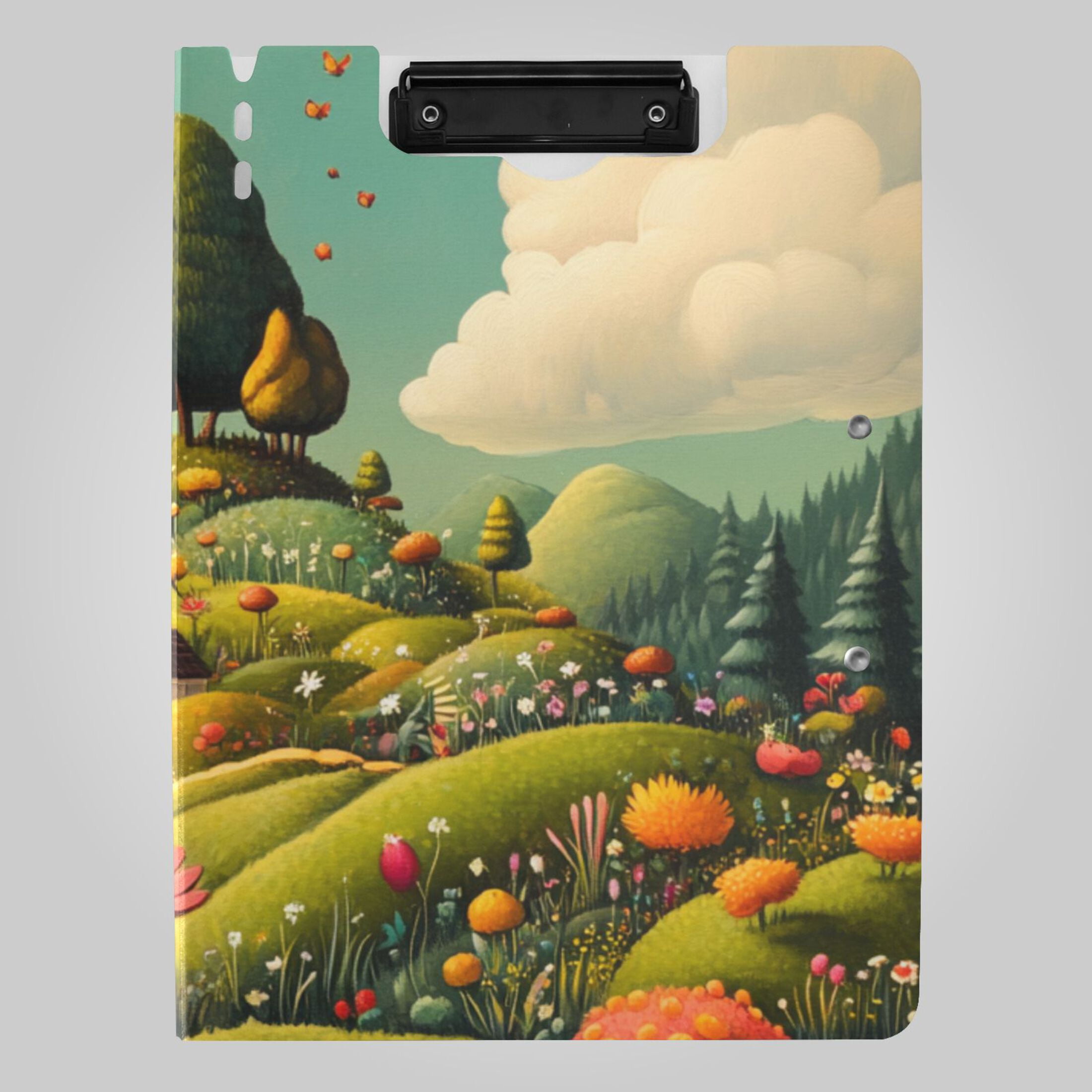 Hills Colorful Florals Trees Clouds Foldable Binder Folder Clipboard ...