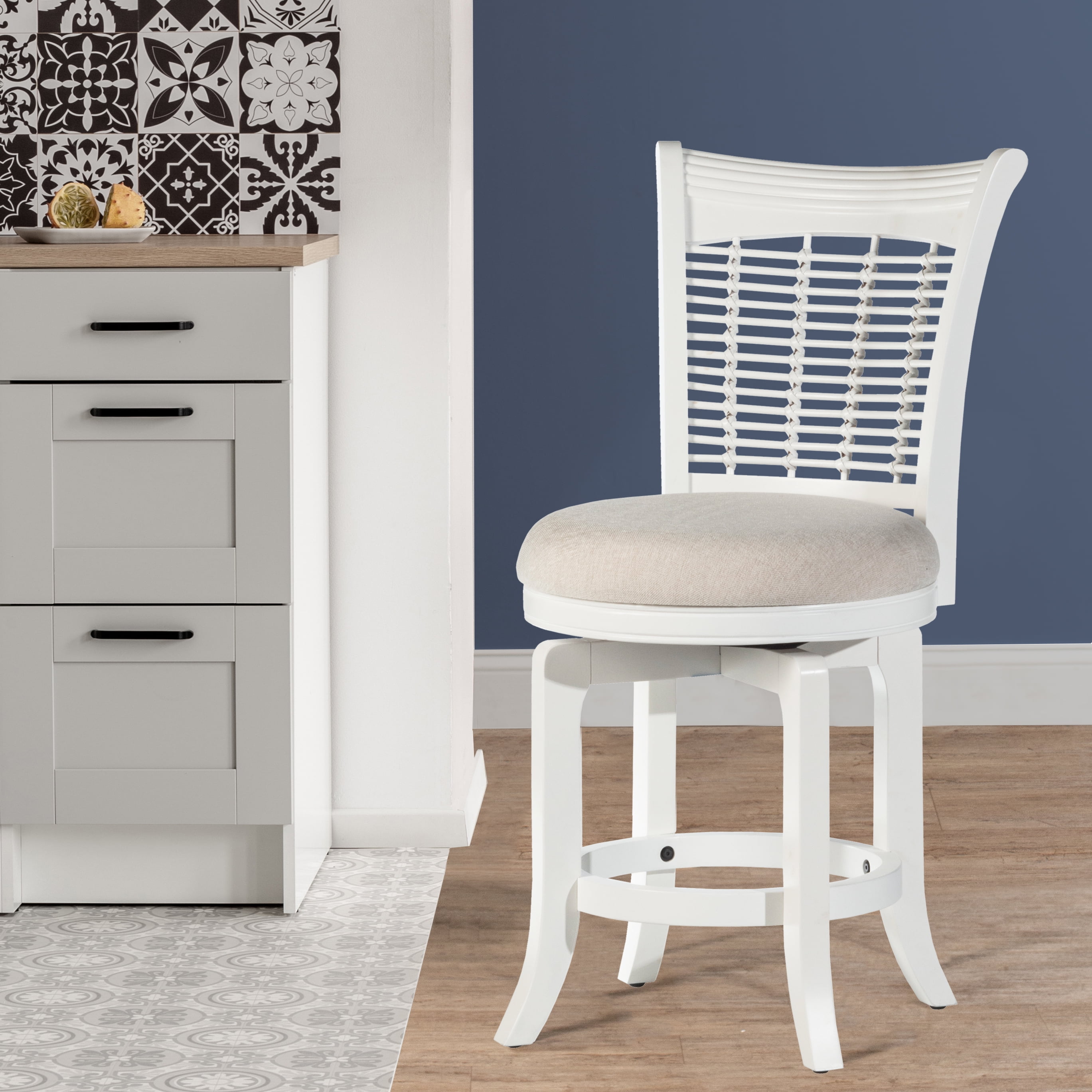 "Hillsdale Farmhouse White Wood 24"" Height Swivel Counter Stool with ...