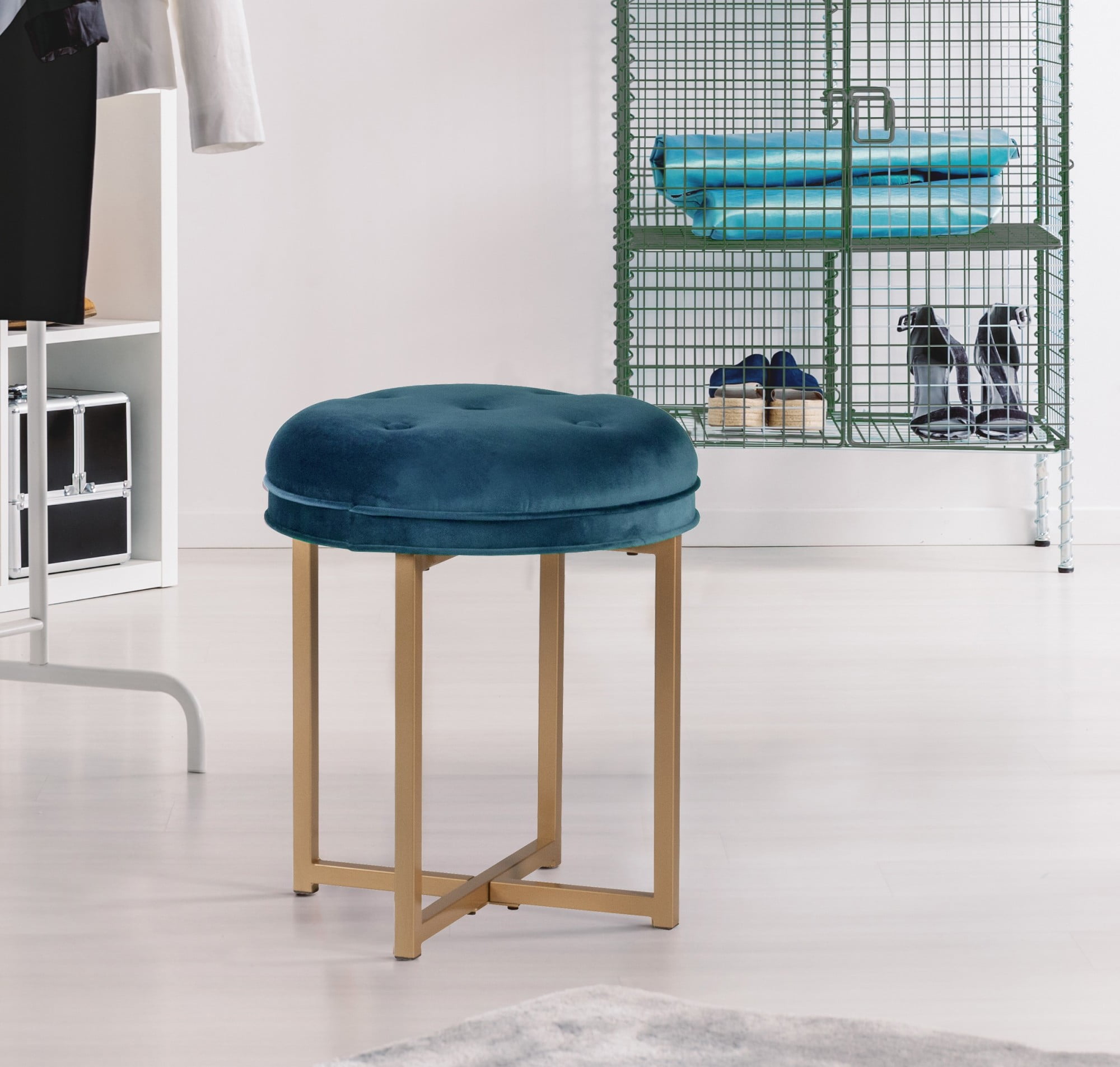 Hillsdale Furniture Maura Tufted Backless Metal Vanity Stool, Sapphire ...