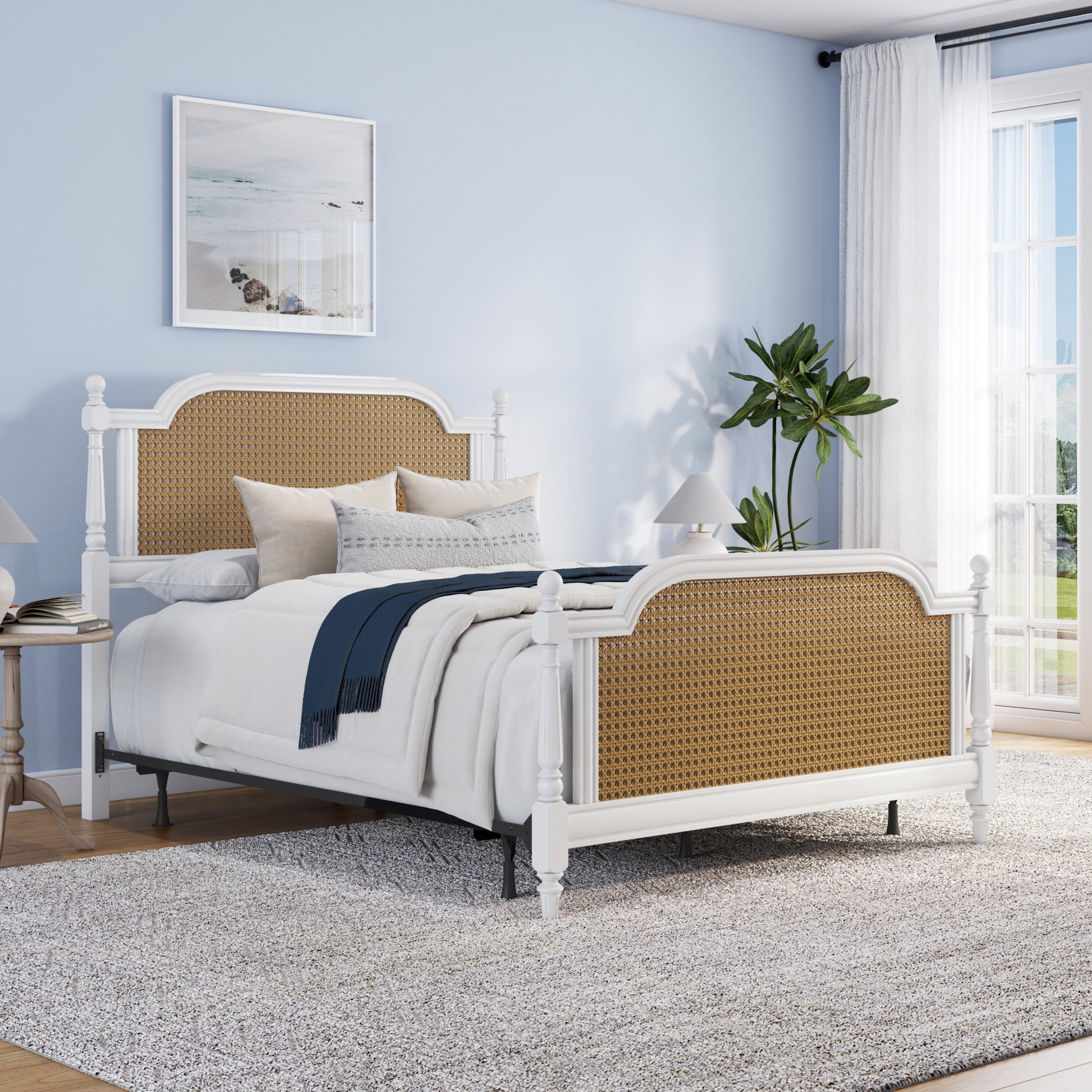 Hillsdale Furniture Melanie Wood and Cane Queen Bed, White - Walmart.com