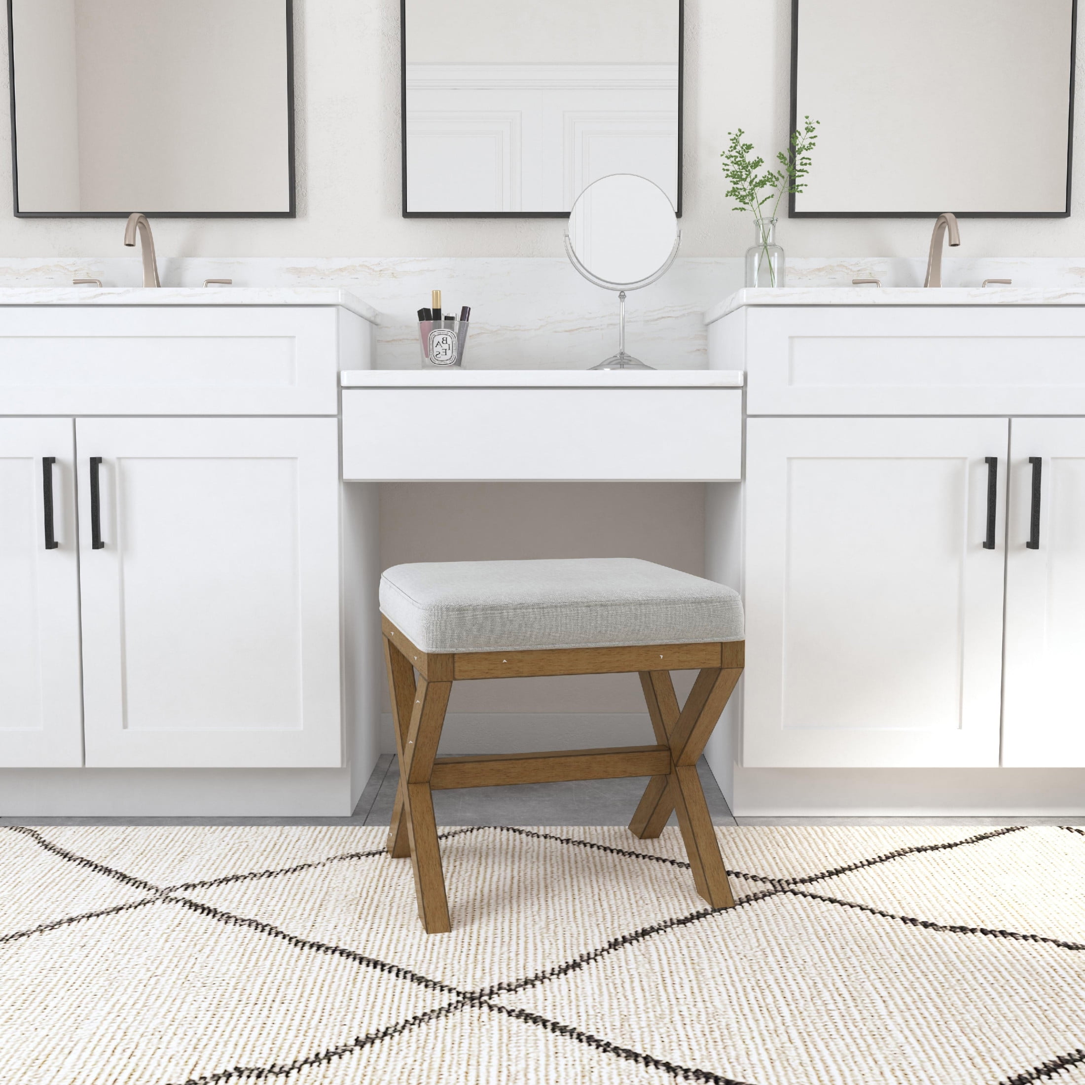 Hillsdale Furniture Somerset Backless Wood Vanity Stool, Dark Driftwood ...