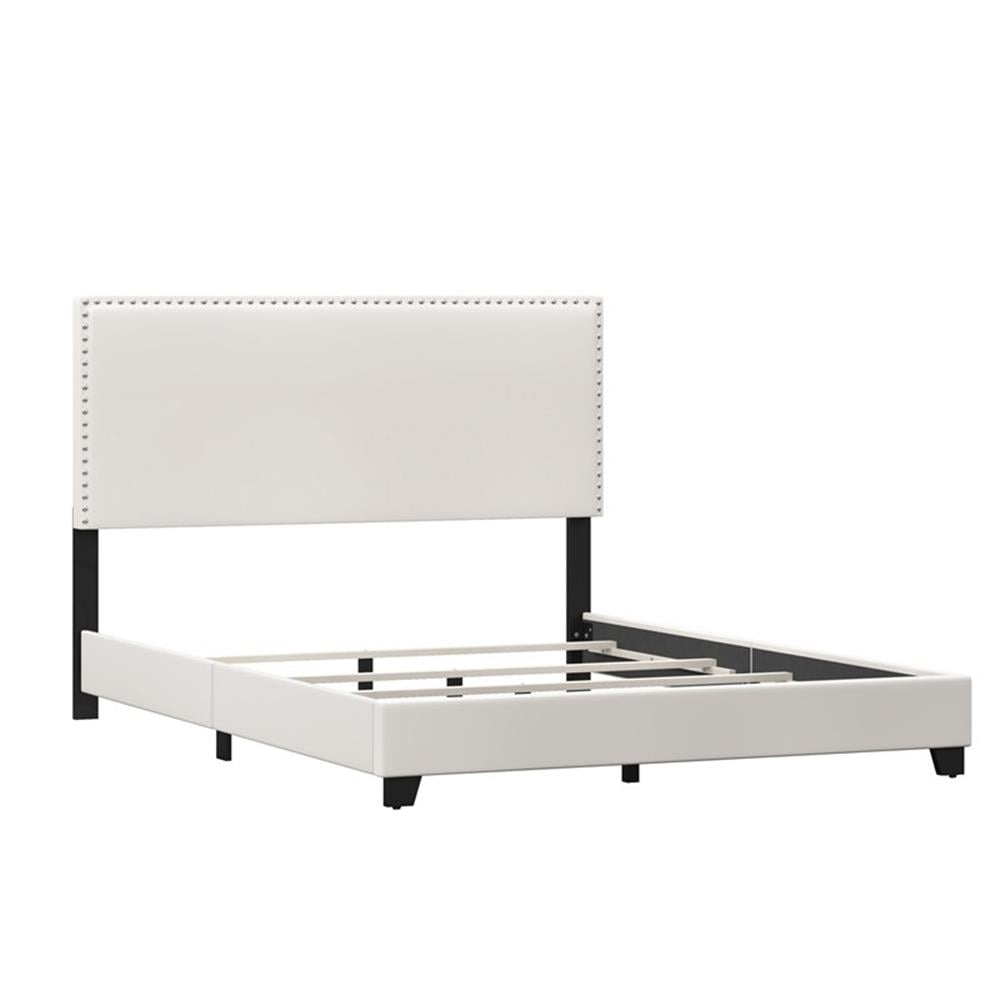 Hillsdale Gayle Nail Head Trim Upholstered Full Bed White Faux Leather ...