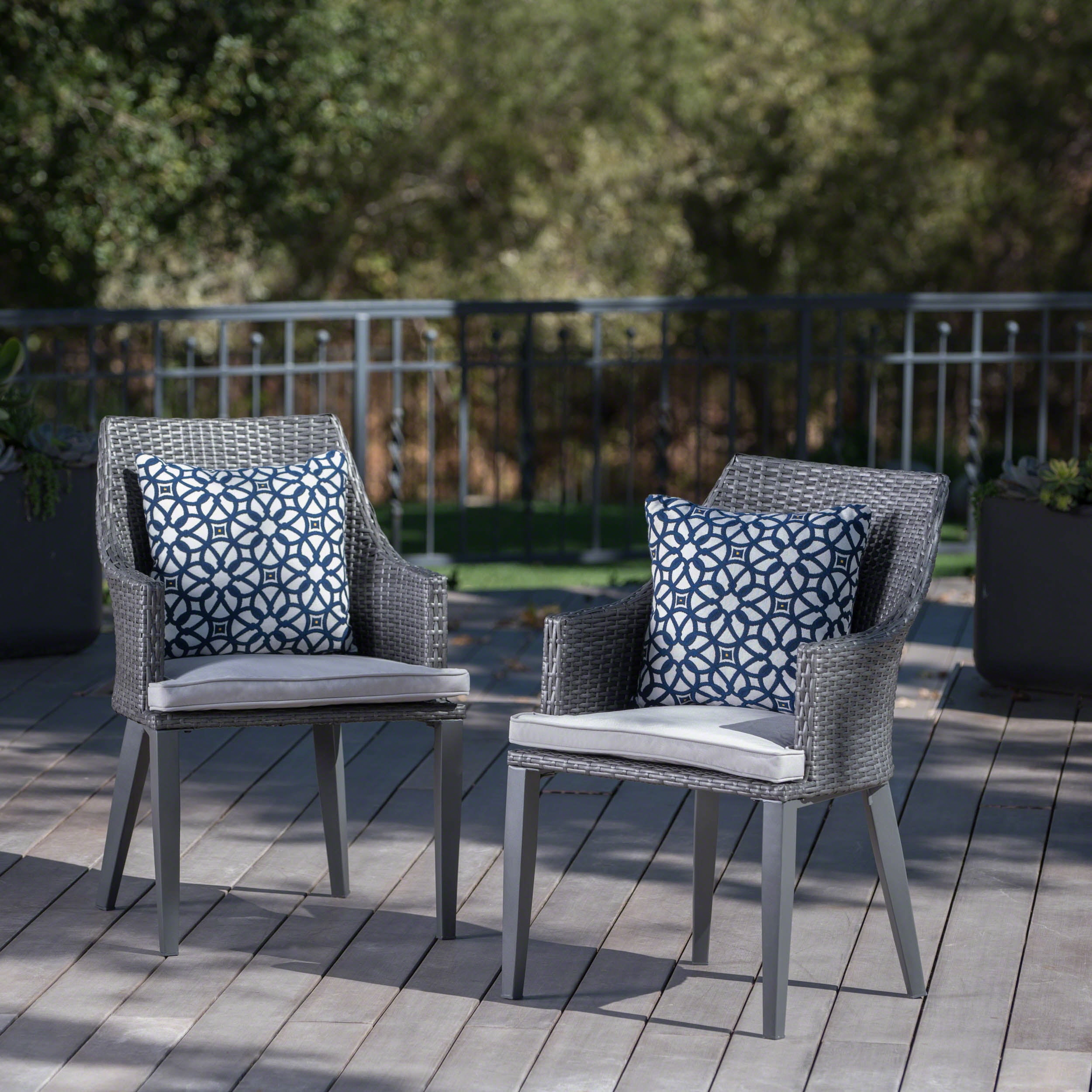 Hillsdale Outdoor Wicker Dining Chairs with Cushions, Set of 2, Grey ...