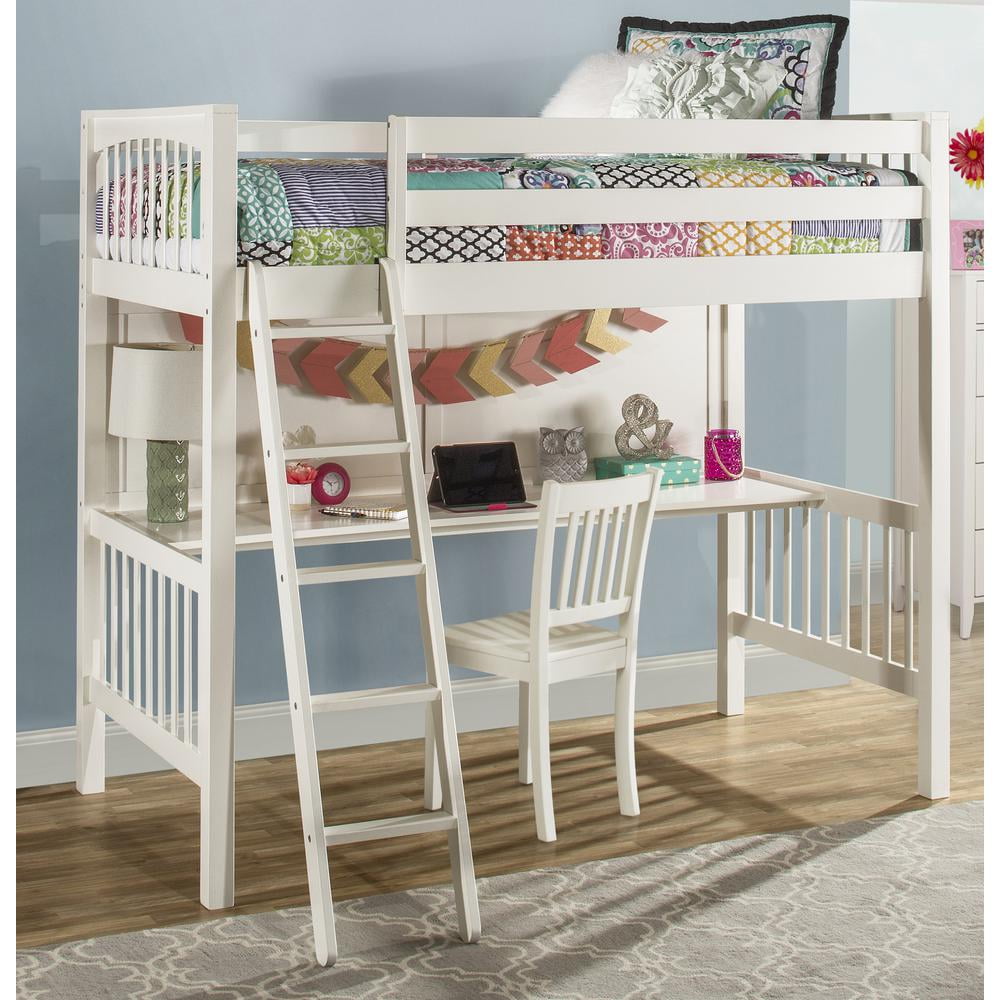 Hillsdale Pulse Wood Twin Loft Bed Loft Bed with Chair in White ...