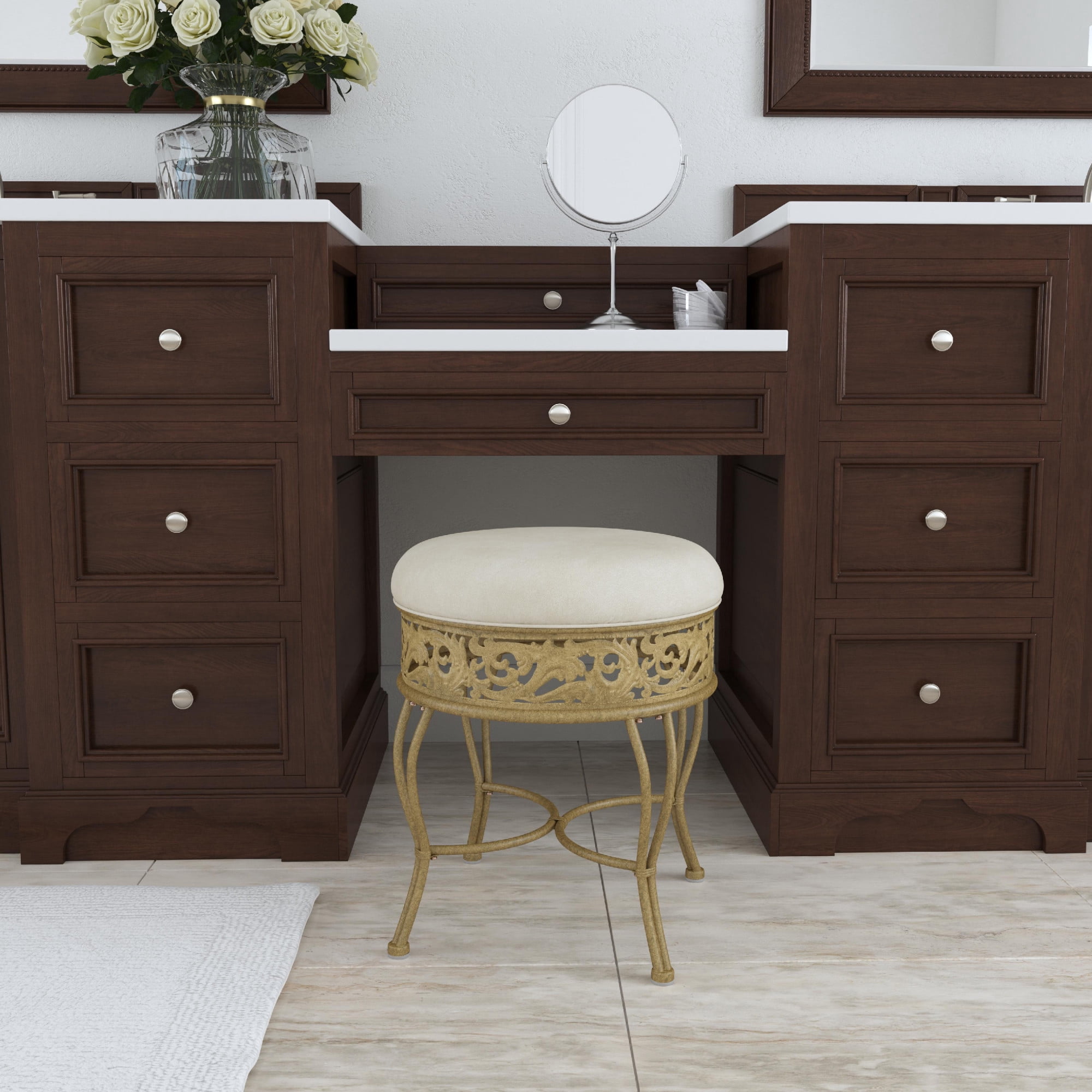Hillsdale Furniture Villa III Backless Metal Vanity Stool, Antique ...