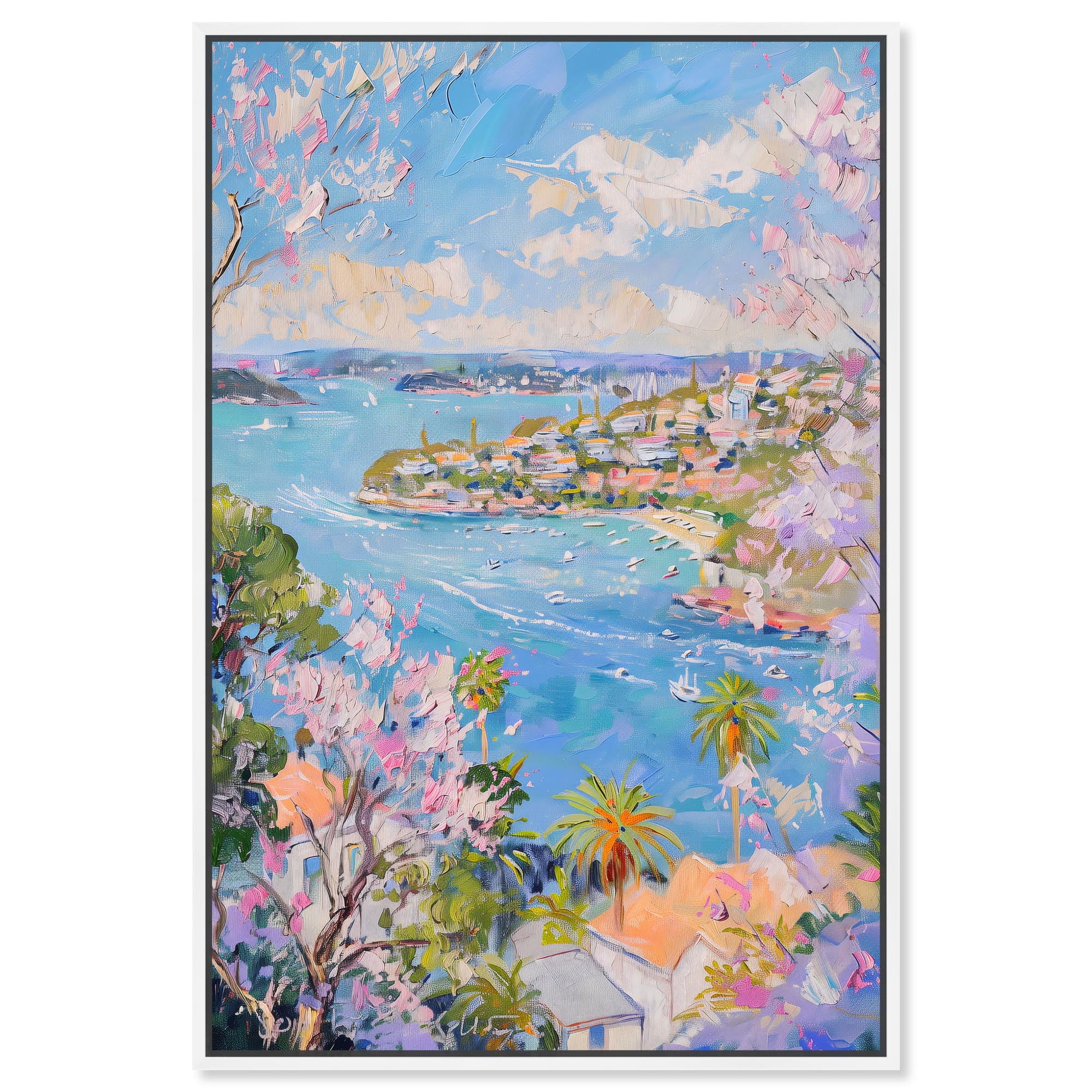 Hillside Harbor View I Canvas Pastel Trendy Print by Art Remedy, White Frame, 30 x 45 - Walmart.com