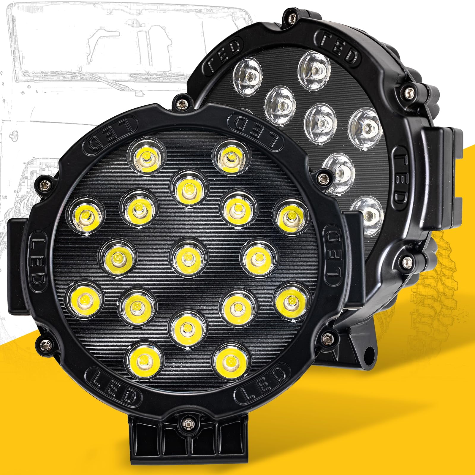 Hillsking 7inch led pod DHF10 Lights, 51W 5100LM Off Road Lights, IP67 ...
