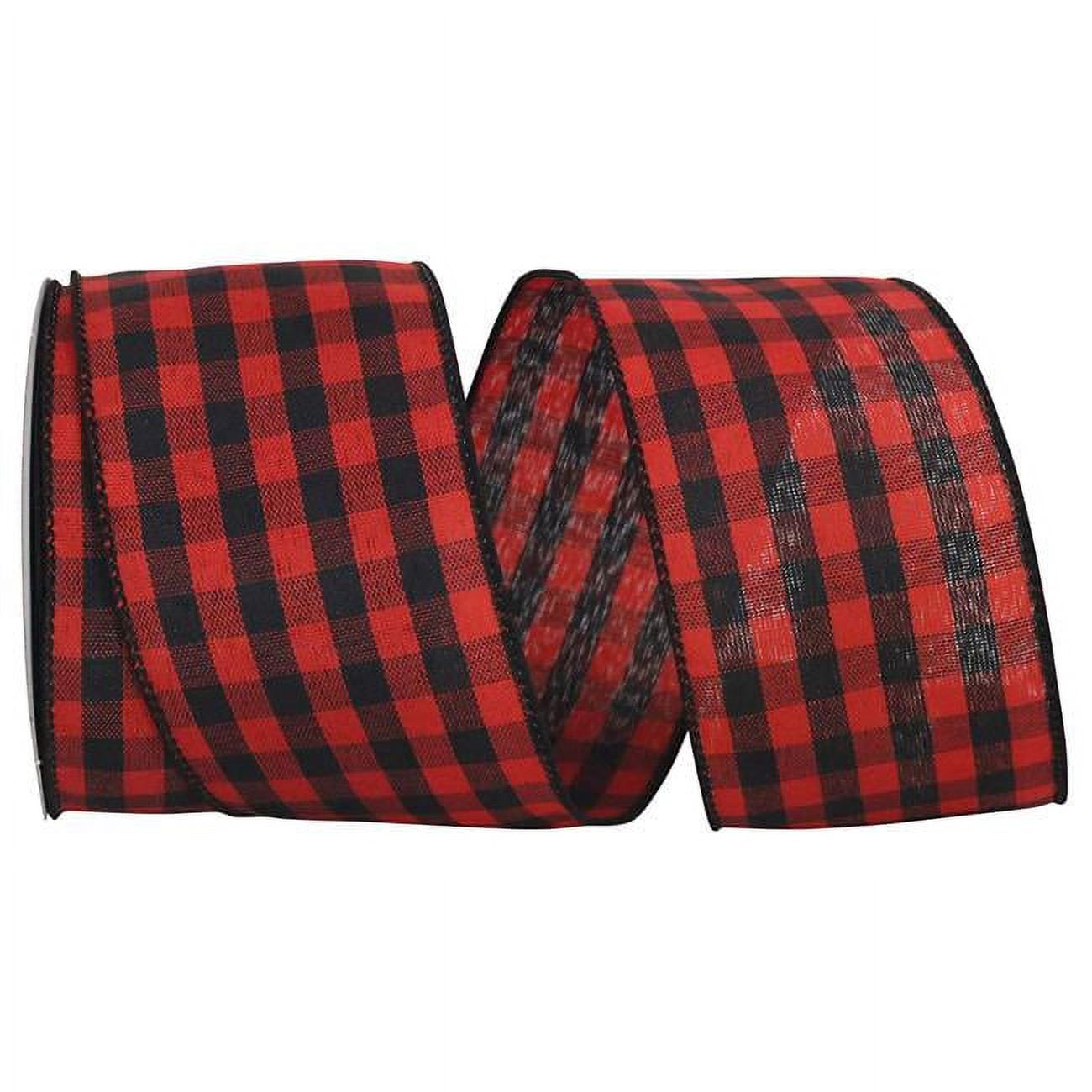 Hilltop Cabin Buffalo Check Value Wired Edge Ribbon - Black & Red - 2.5 ...