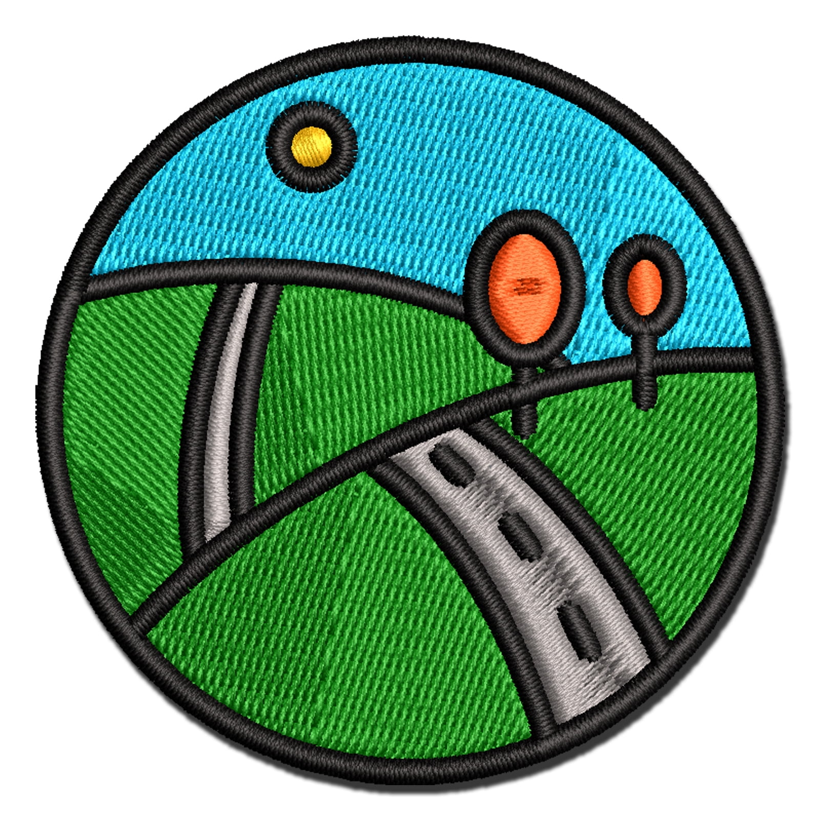 Hilly Roadscape Applique Multi-Color Embroidered Iron-On Patch - 2.0 ...