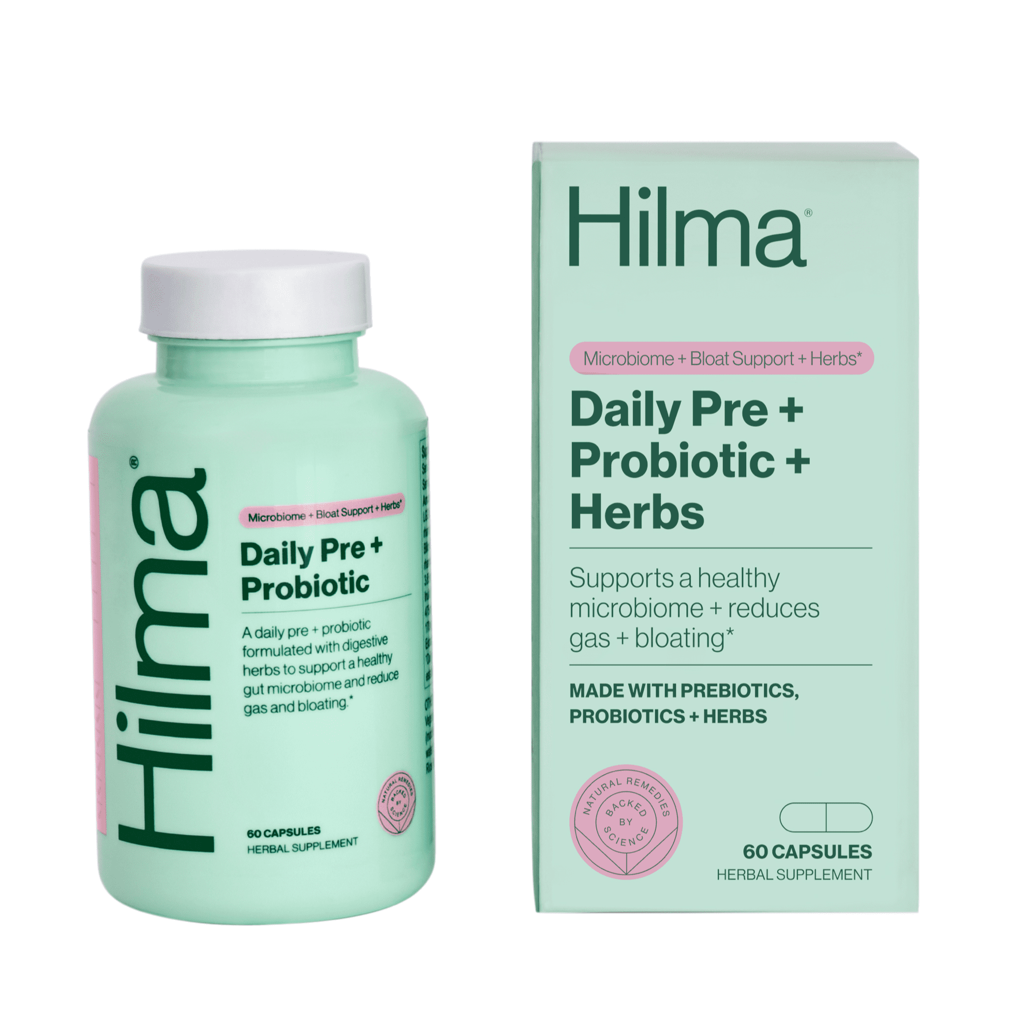 Hilma Daily Pre + Probiotic Herbal Supplement Vegan Capsules, Doctor ...