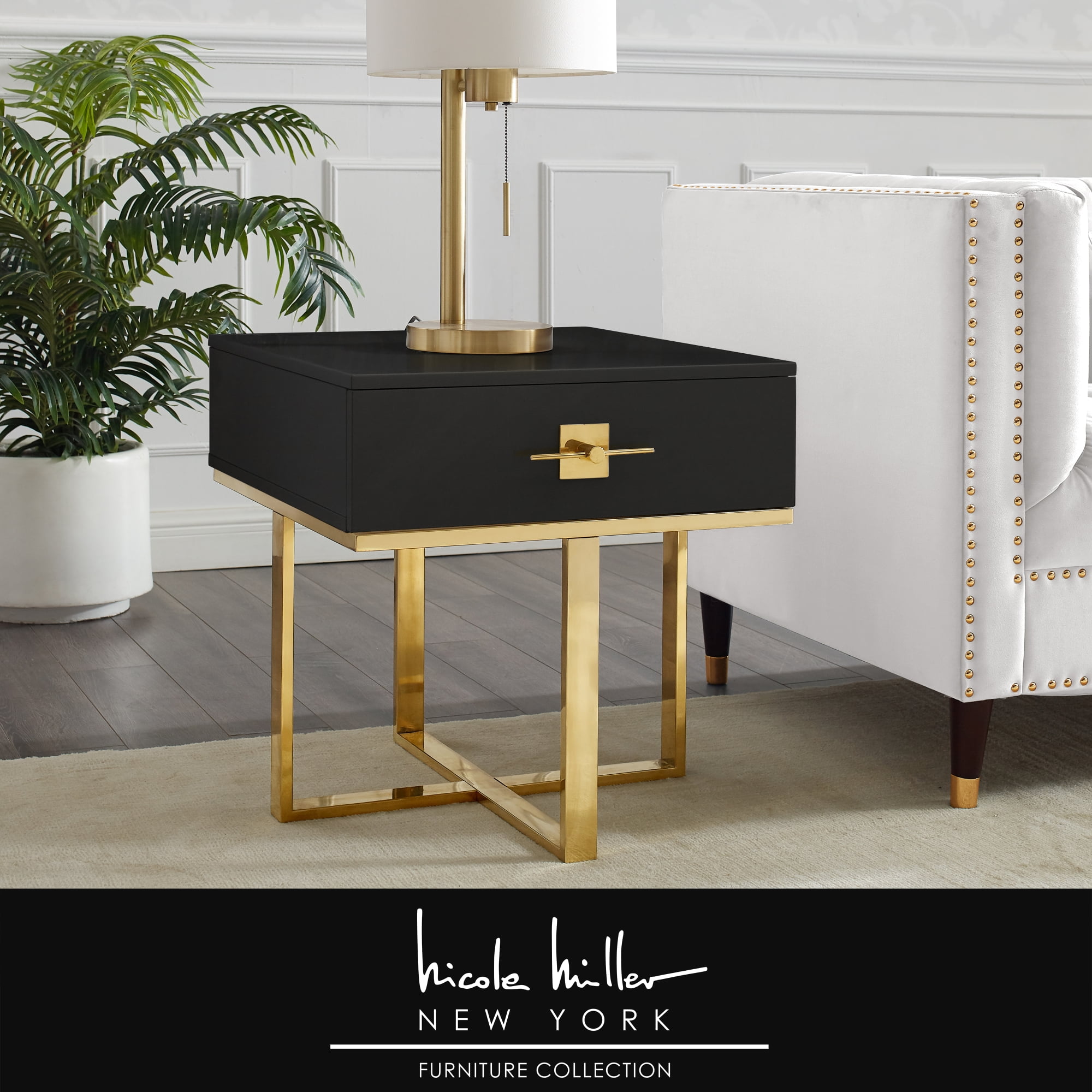 Free Shipping! Nicole Miller Hilo Black Gold Side Table - 1 Drawer ...