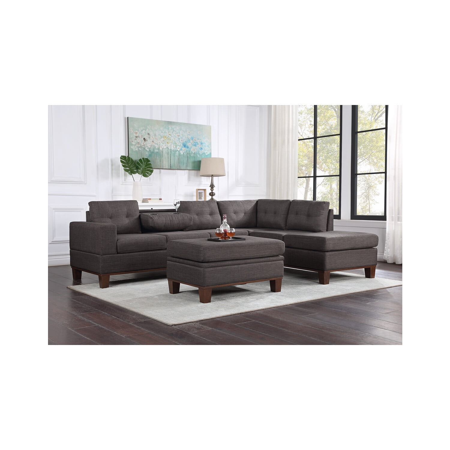 Hilo Modern Reversible Sectional Sofa with Cupholder and Storage ...