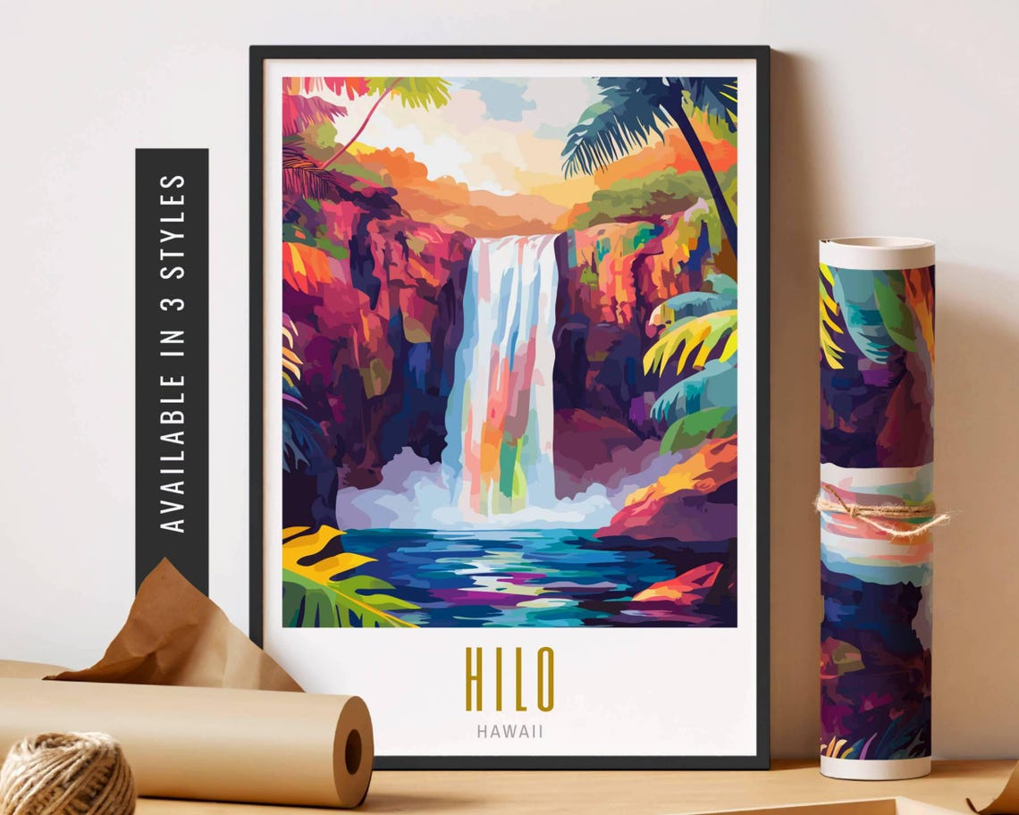 Hilo Hawaii Poster Travel Destination Art Rainbow Falls Hilo Art Poster ...