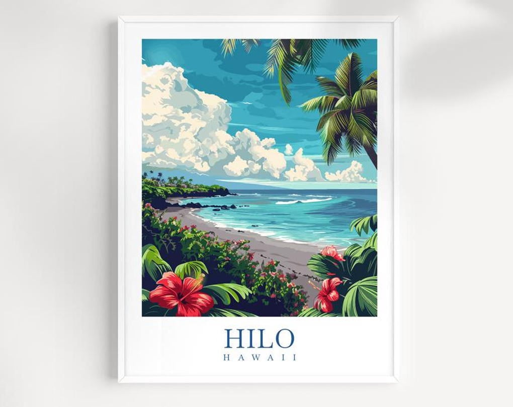 Hilo Hawaii Travel Print Hawaii Wall Art Hilo Wall Hanging Home Décor ...
