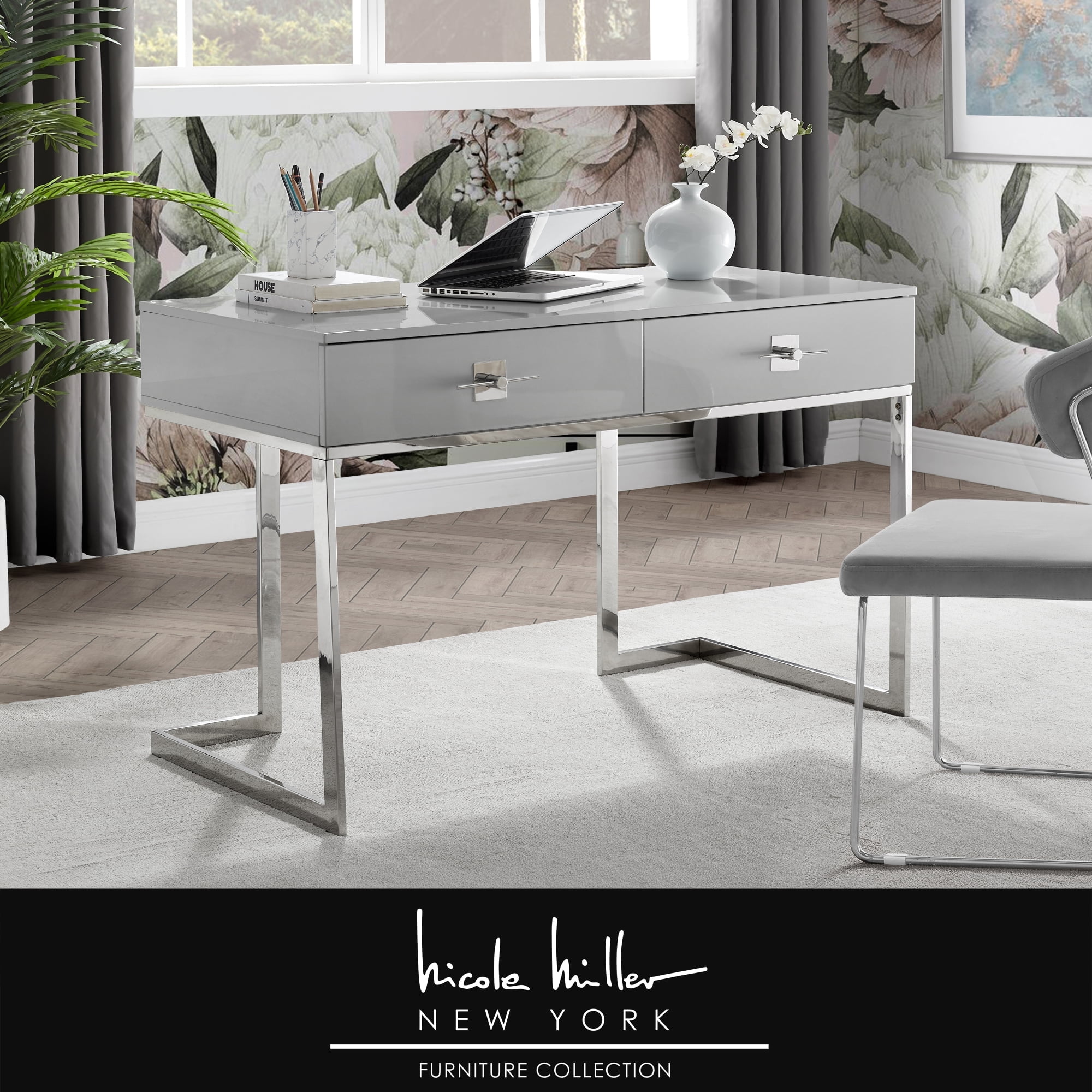 Hilo Writing Desk - 2 Drawers, Hight Gloss Lacquer Finish, Polished ...
