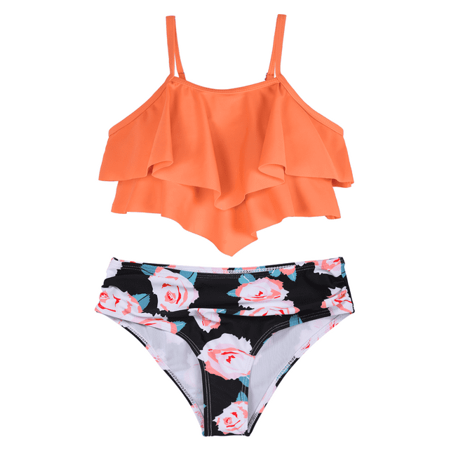 Hilor Girls Swimsuit Flounce Two Piece Bathing Suits Kids Ruffled ...