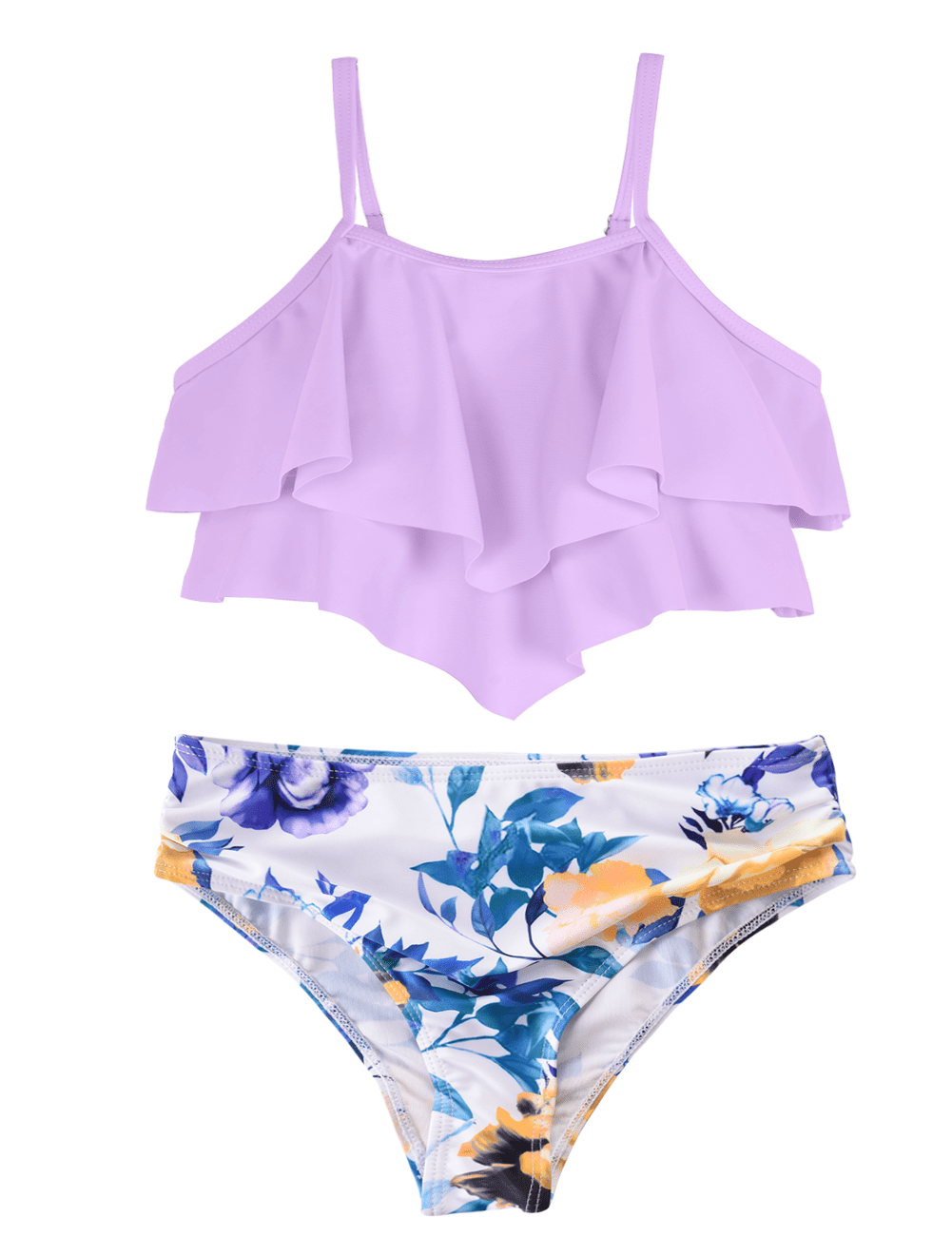 Hilor Girls Swimsuit Flounce Two Piece Bathing Suits Kids Ruffled ...