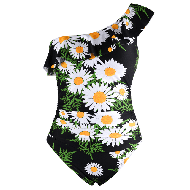 Hilor Women One Piece Bathing Suits One Shoulder Ruffle Swimwear Tummy ...