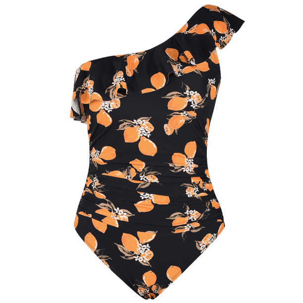 Hilor Women One Piece Bathing Suits One Shoulder Ruffle Swimwear Tummy
