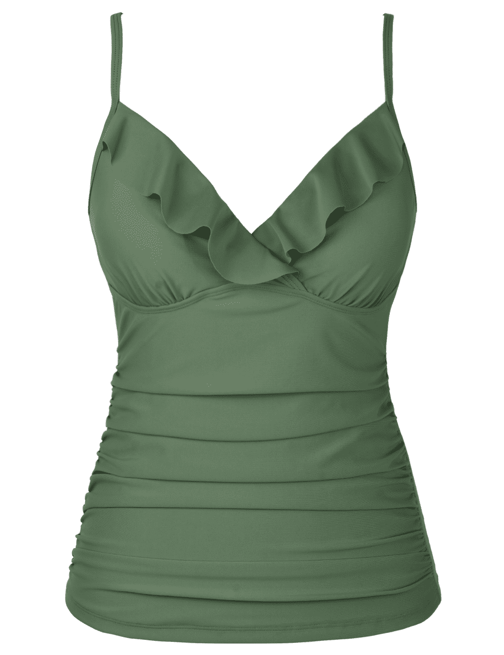 Hilor Women Tankini Top Shirred Ruffled Swimsuits V Neck Bathing Suit ...