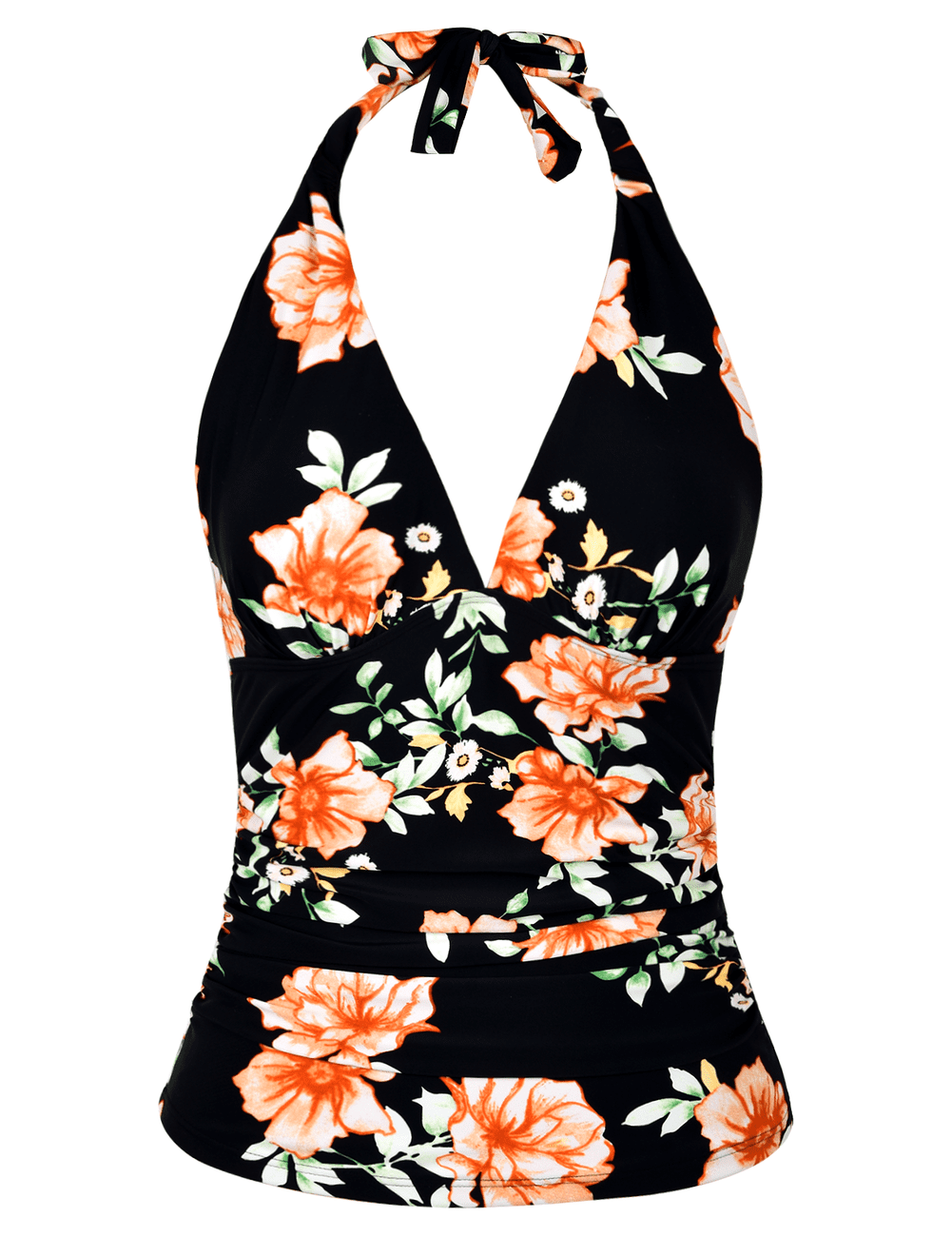 Hilor Women's Plunging V Neck Halter Swim Tops Shirred Tankini Top ...