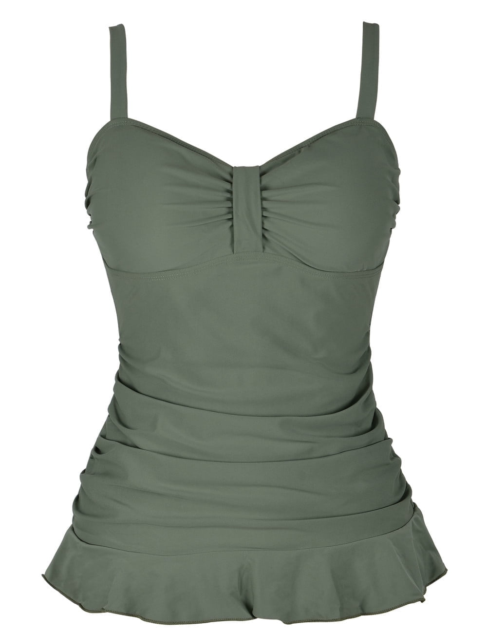Hilor Women's Tankini Top Retro Ruched Swimsuit Top with Ruffle Hem ...