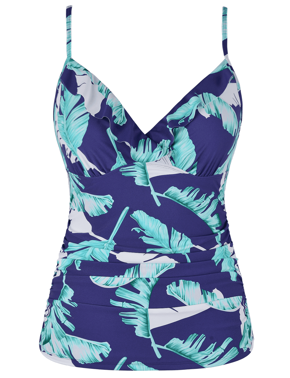Hilor Women's Tankini Tops Shirred Ruffled Swimsuits V Neck Swimwear ...