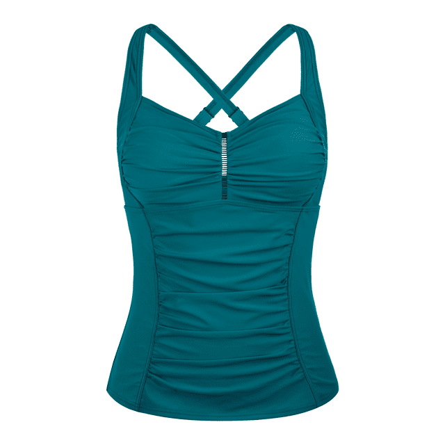 Hilor Women's Tankini Tops Shirred Tummy Control Swimsuits Cross Back ...