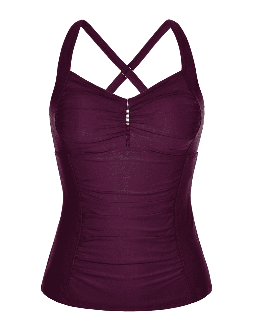 Hilor Women's Tankini Tops Shirred Tummy Control Swimsuits Cross Back ...