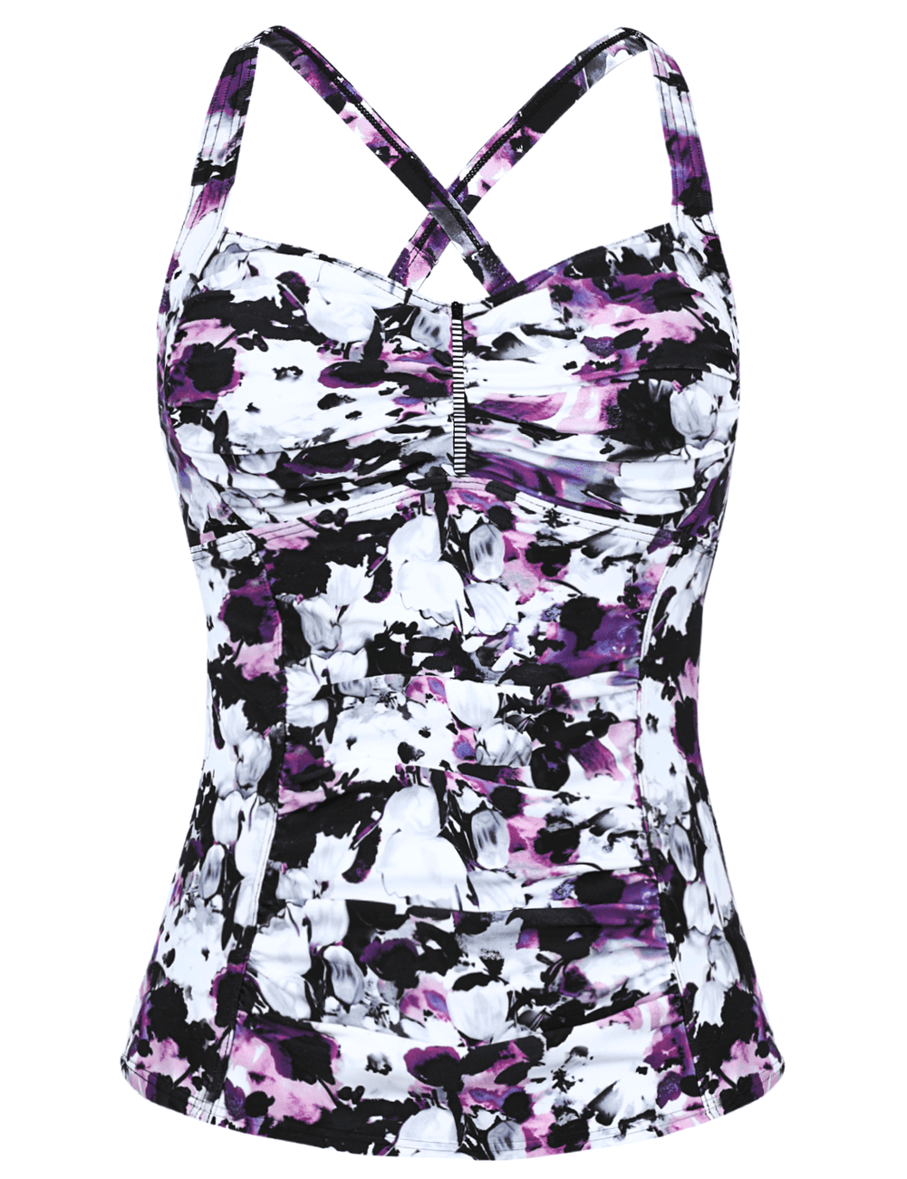 Hilor Women's Tankini Tops Shirred Tummy Control Swimsuits Cross Back ...