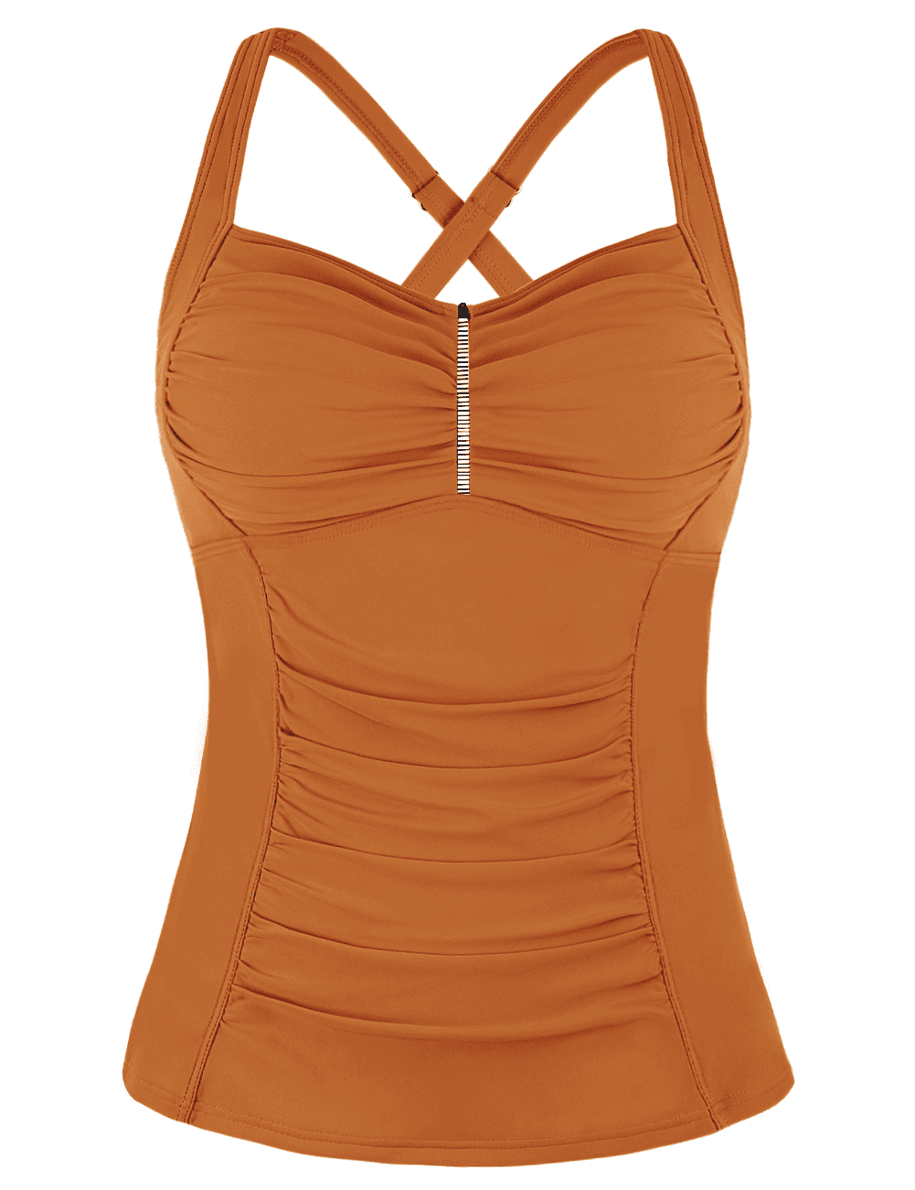 Hilor Women's Tankini Tops Shirred Tummy Control Swimsuits Cross Back ...