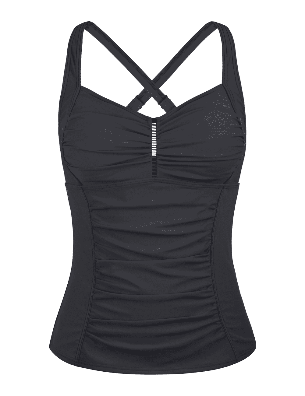 Hilor Women's Tankini Tops Shirred Tummy Control Swimsuits Cross Back ...