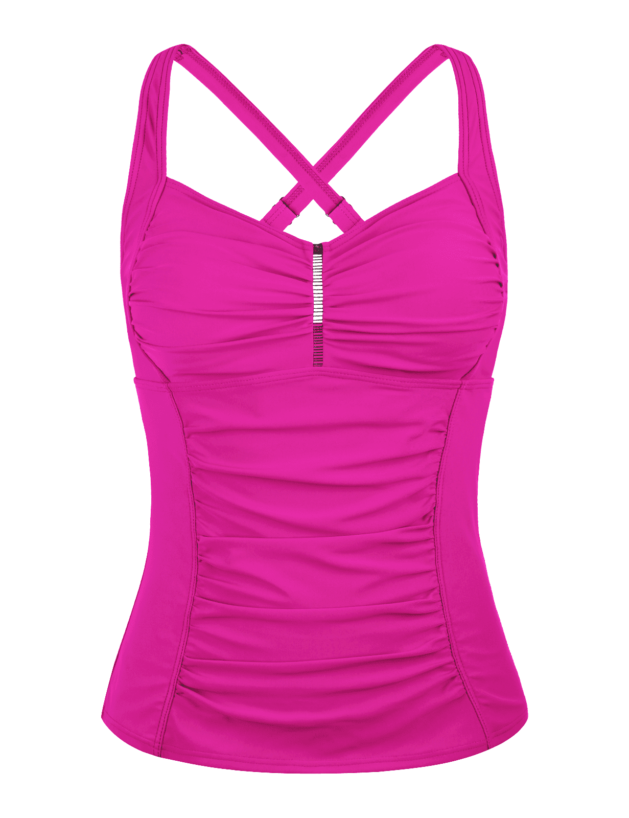 Hilor Women's Tankini Tops Shirred Tummy Control Swimsuits Cross Back ...