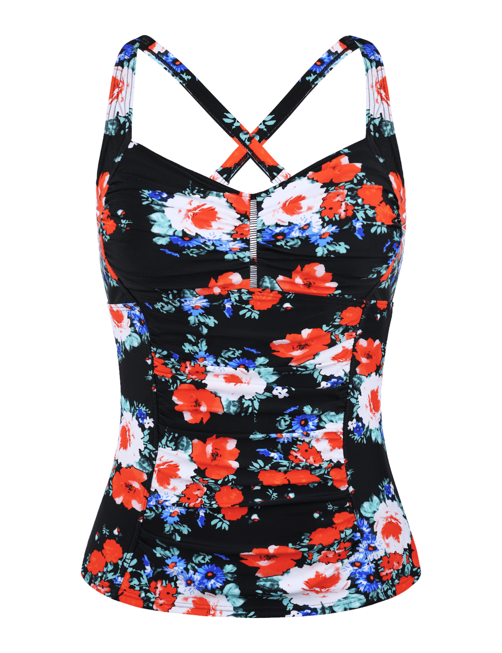 Hilor Women's Tankini Tops Shirred Tummy Control Swimsuits Cross Back ...