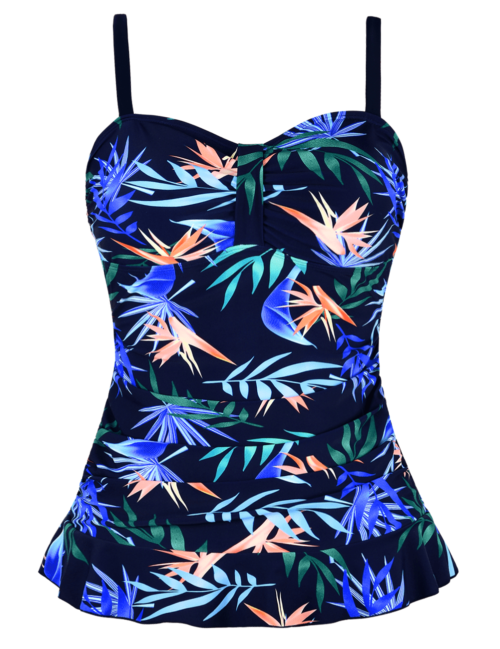 Hilor Womens 50's Retro Ruched Tankini Tops Ruffle Hem Swimsuit Tops ...