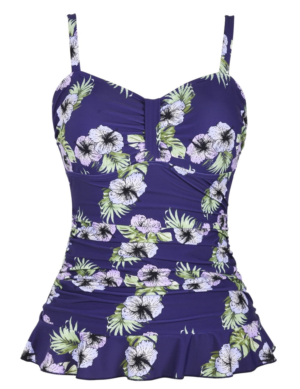 Hilor Womens 50's Retro Ruched Tankini Tops Ruffle Hem Swimsuit Tops ...