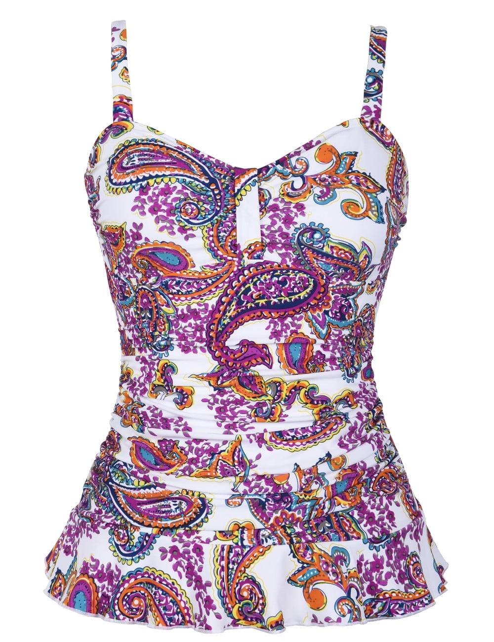 Hilor Womens 50's Retro Ruched Tankini Tops Ruffle Hem Swimsuit Tops ...