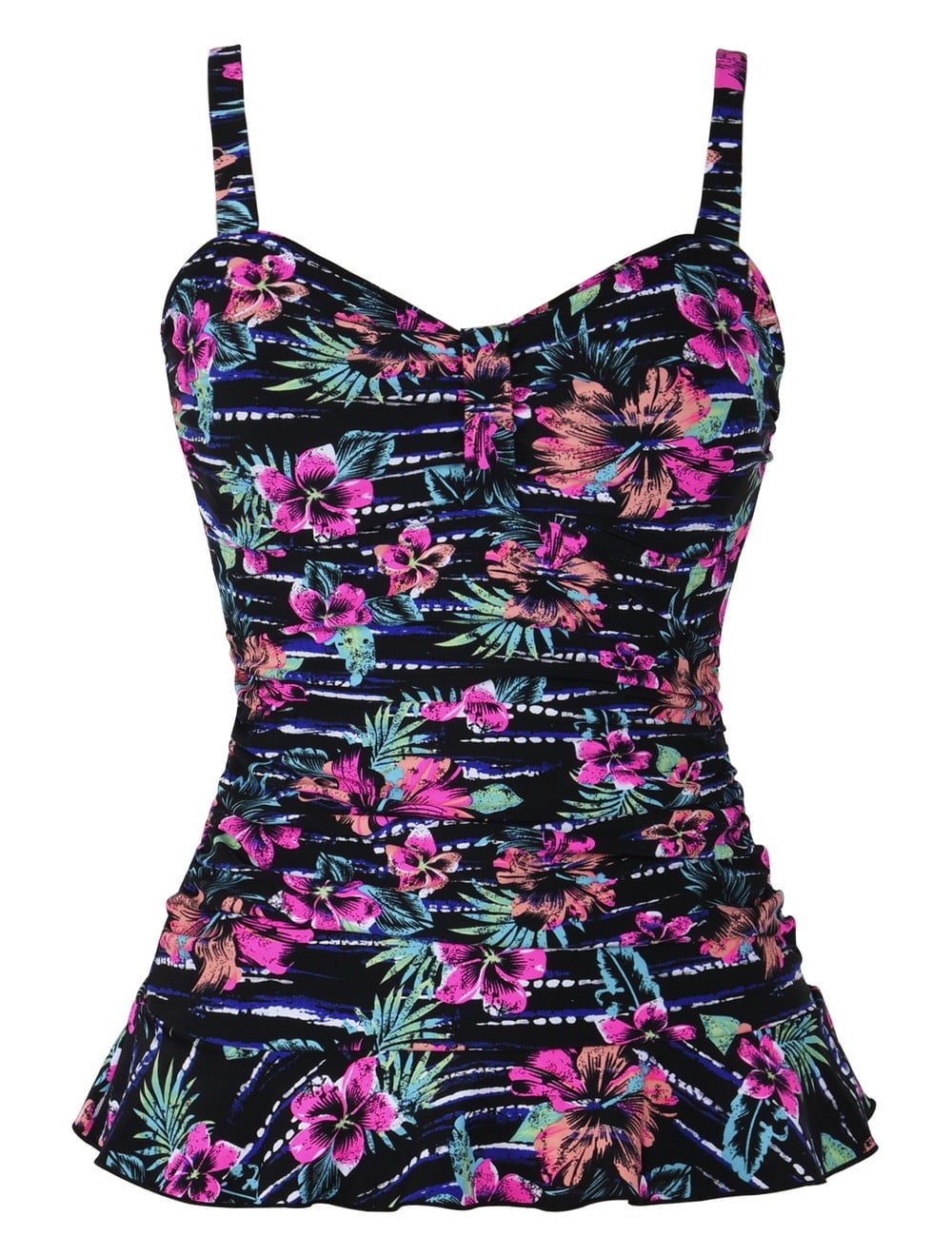 Hilor Womens 50's Retro Ruched Tankini Tops Ruffle Hem Swimsuit Tops ...