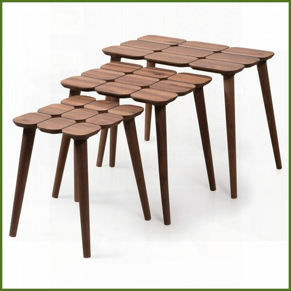 Hilson Walnut Solid Wood Coffee Table - Mid-Century Modern Nesting Set ...