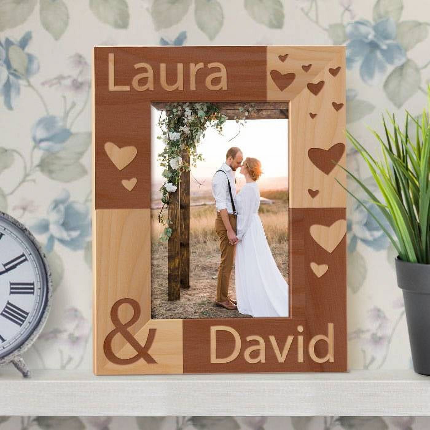 Him & Her Personalized Wooden Picture Frame 4" x 6" Brown (Vertical ...