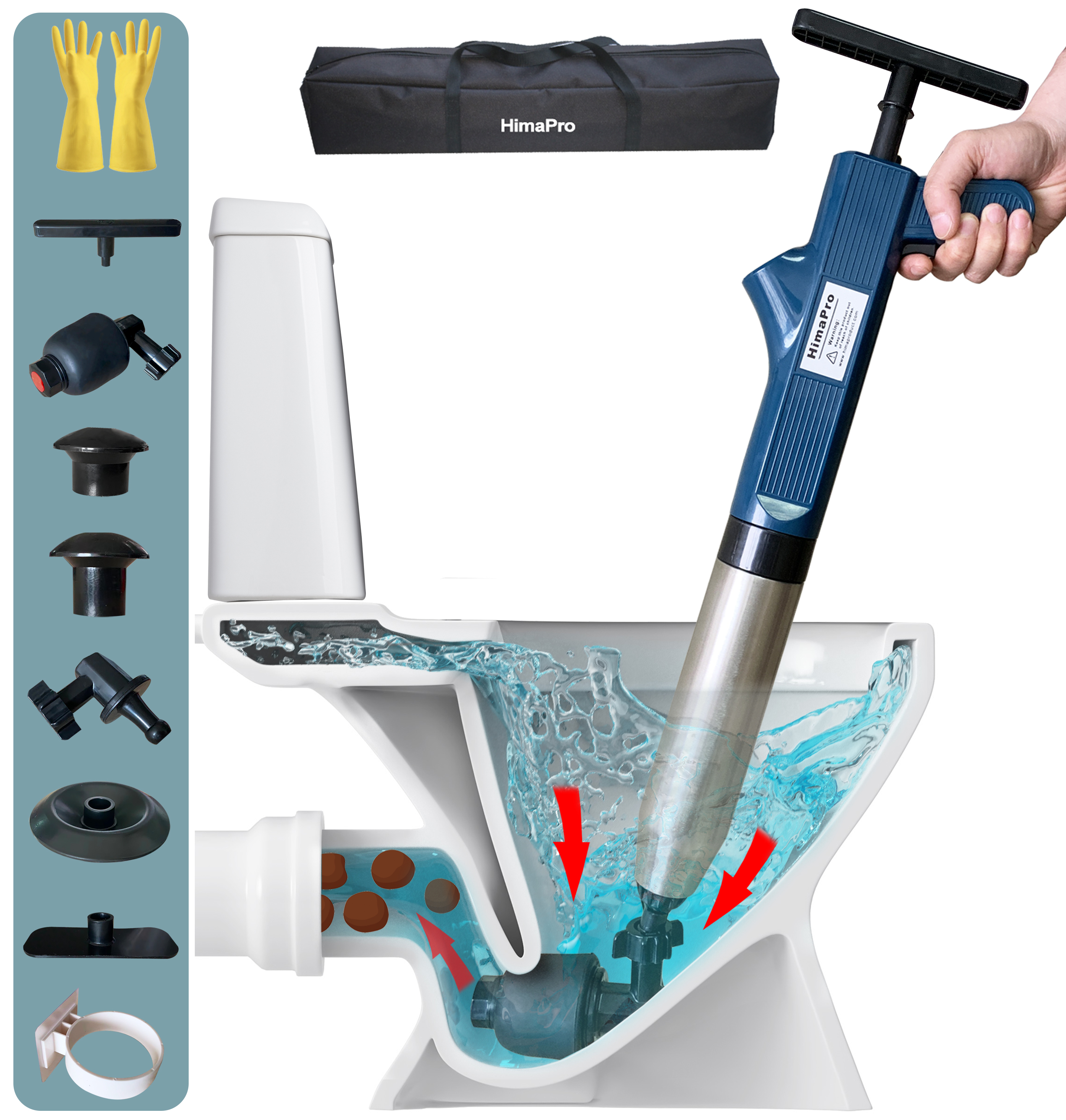 New Pressure Pump Cleaner Unclogs Toilet Hand Powered Plunger Set
