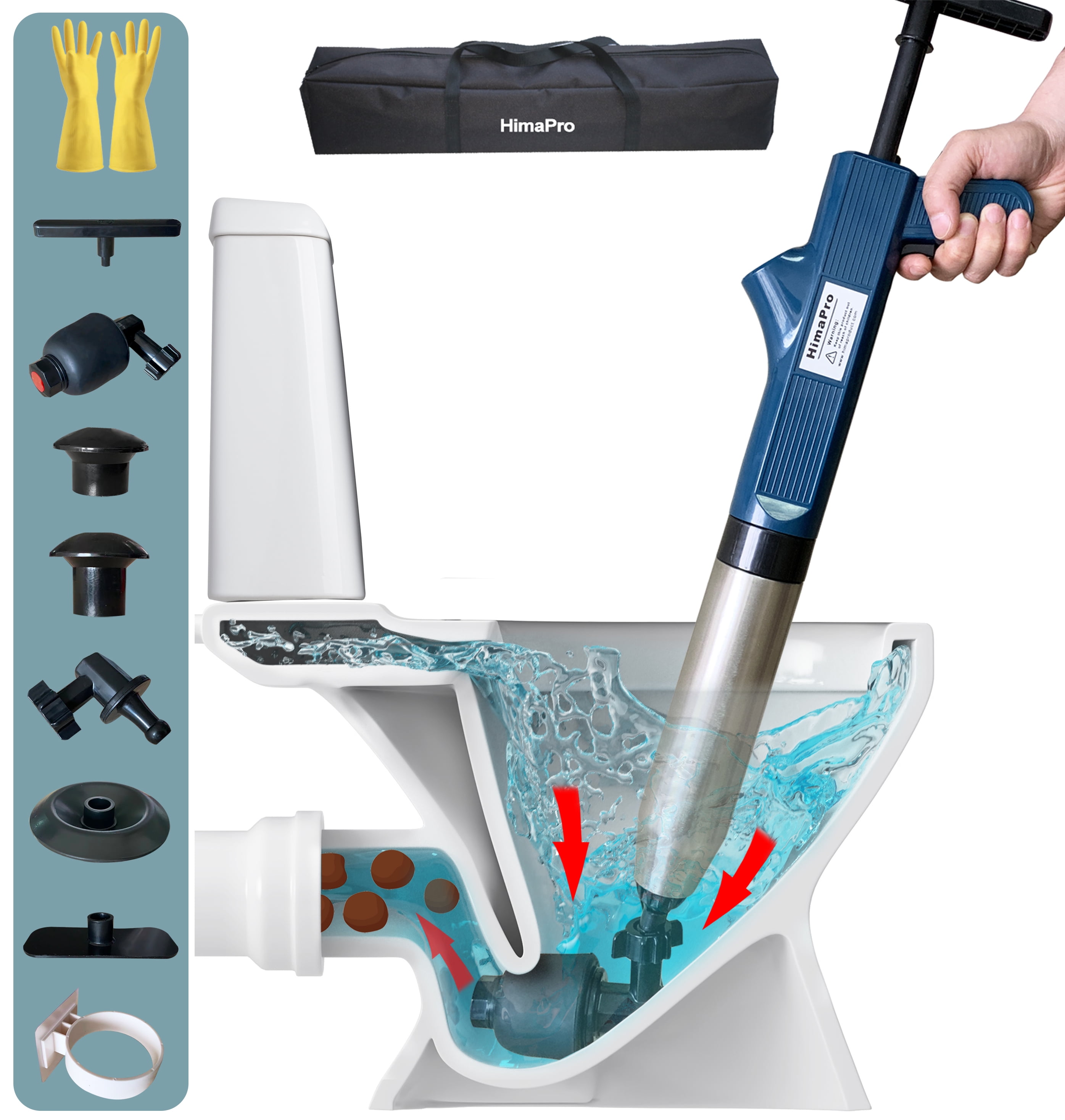 HimaPro High Pressure Toilet Plunger Air Drain Blaster Kit - Unclog ...